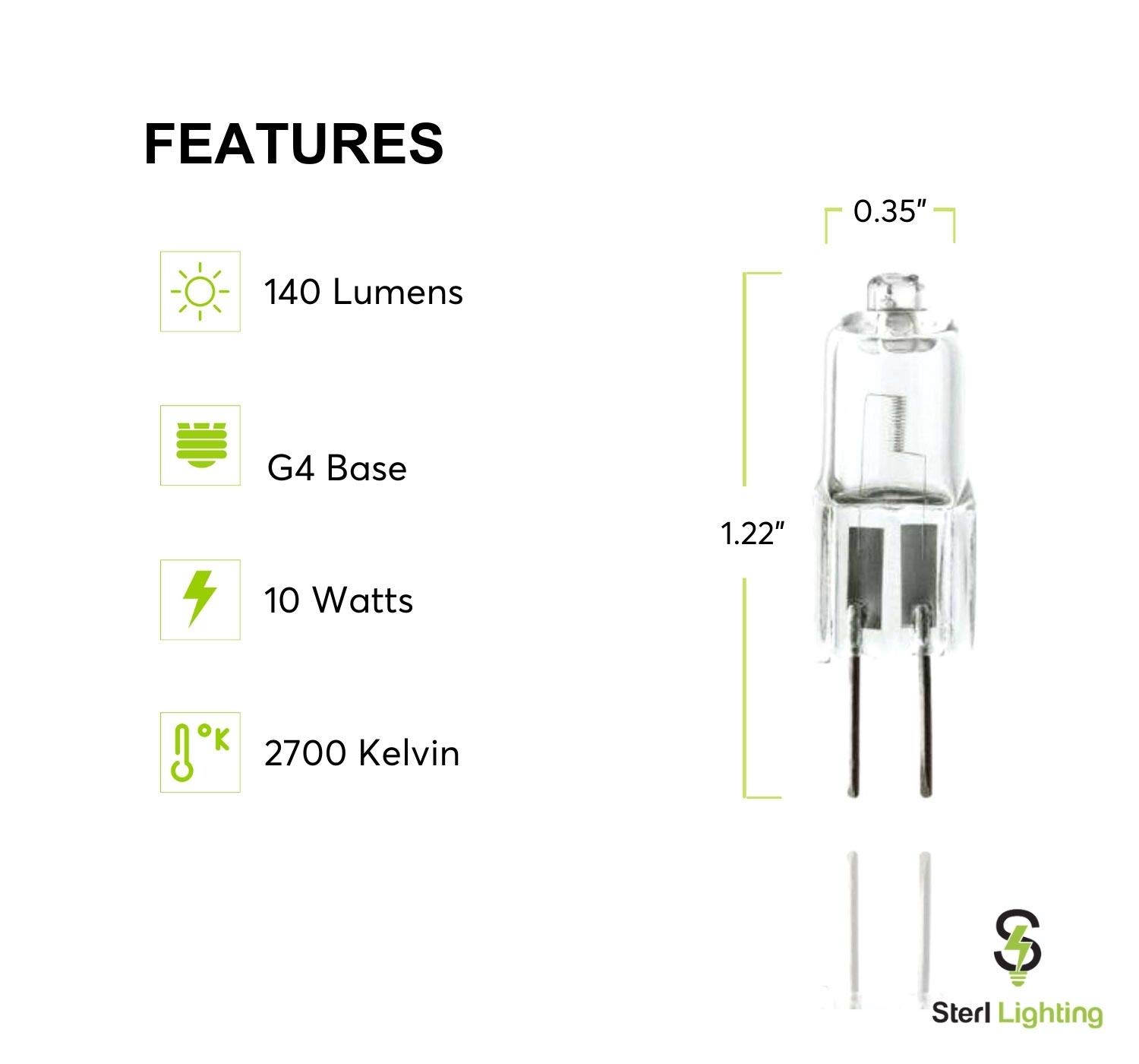 Sterl Lighting β 10 Watt T3 Landscape G4 Bulb 2 Pin Base, Wall Sconces & Puck Light Bulbs Halogen JC Type 12V 10W G4 1.22Inch 140Lm 2700K Warm White Clear β 20 Pack