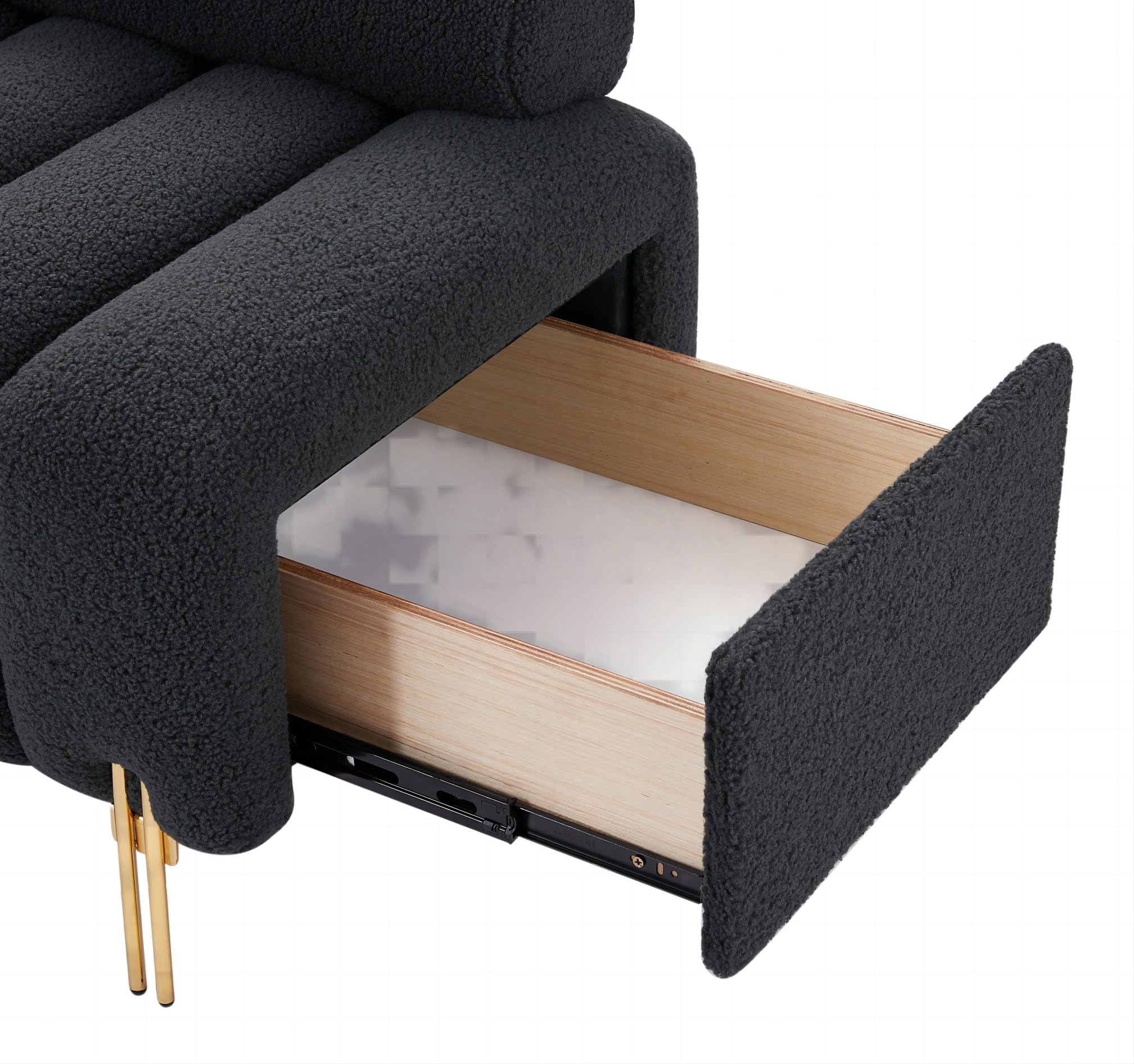 WEI WEI GLOBAL Footstool Sofa - Upholstered Ottoman with Storage Compartments - Channel Tufted Storage Bench with Metal Trestle Legs - Footrest Ottoman with 2 Pull Out Drawers and Backrest - Beige