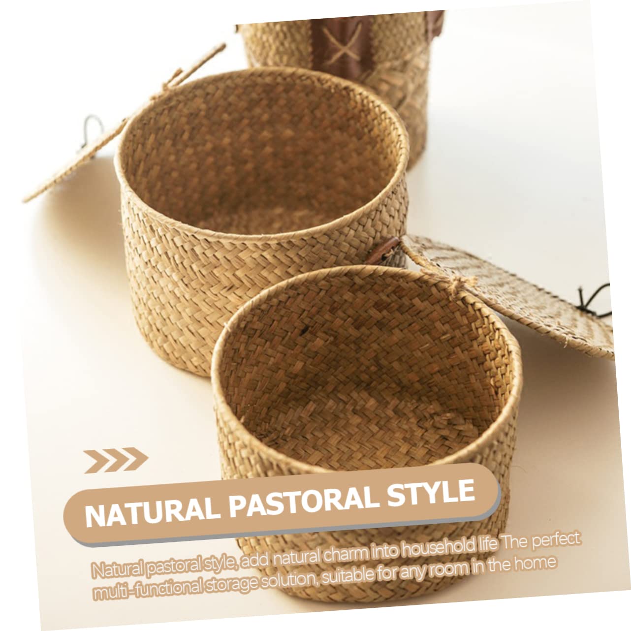 Zerodeko 3pcs Storage Box with Lid Wicker Baskets Wicker Basket with Lid Seagrass Storage Woven Toilet Paper Storage Basket Storage Basket for Shelves Round Seaweed Clamshell Shelf Basket