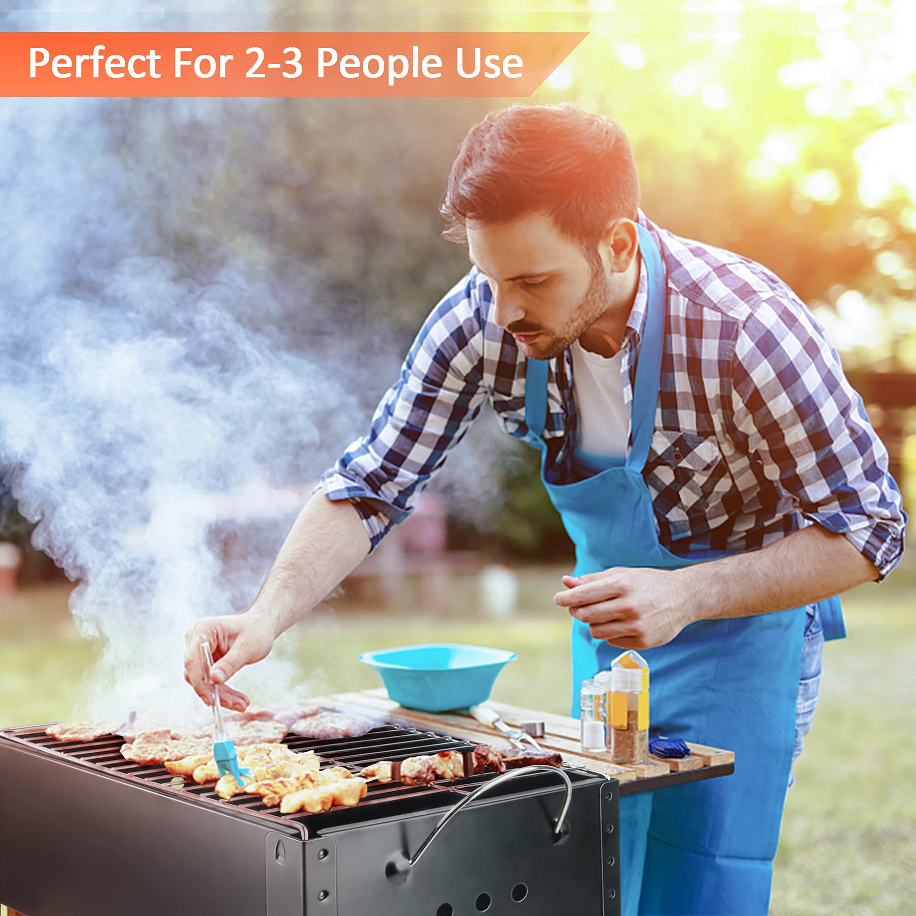 YSSOA 14” Portable Grill Charcoal Barbecue Grill, Small D, Portable Grill,Detachable Grill, Mini Tabletop Camping Grill BBQ, Black