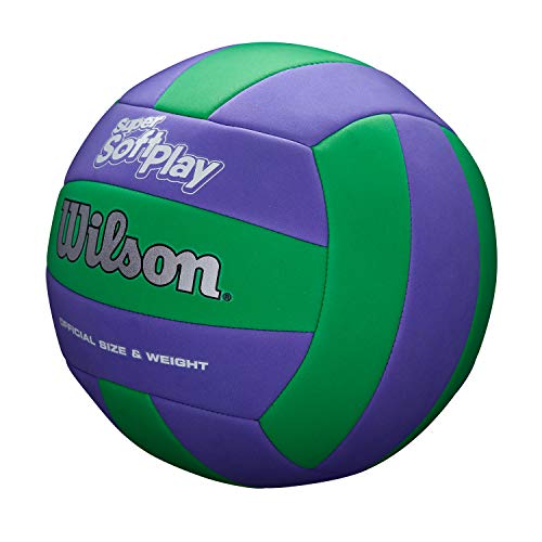 Wilson Super Soft Play Volleyball - Green/Purple, 18-Panel, Machine-Sewn Construction, Butyl Rubber Bladder, Sponge-Backed Synthetic Leather Cover, Ideal for Ages 13 and Up