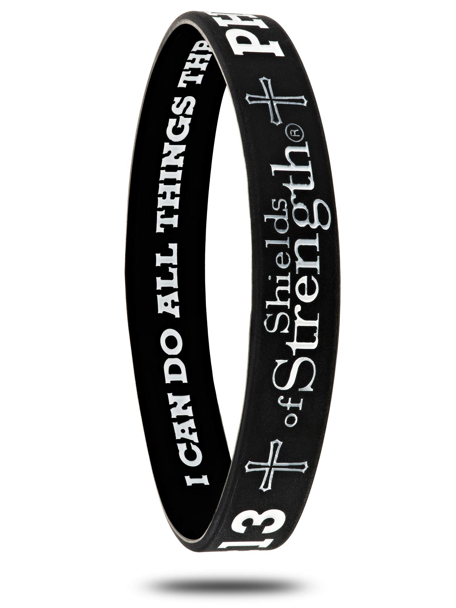 Shields of Strength Unisex Black Silicone Stretch Bracelet Philippians 4:13 Men Women Boys Girls Teens Faith Christian Jewelry Religious