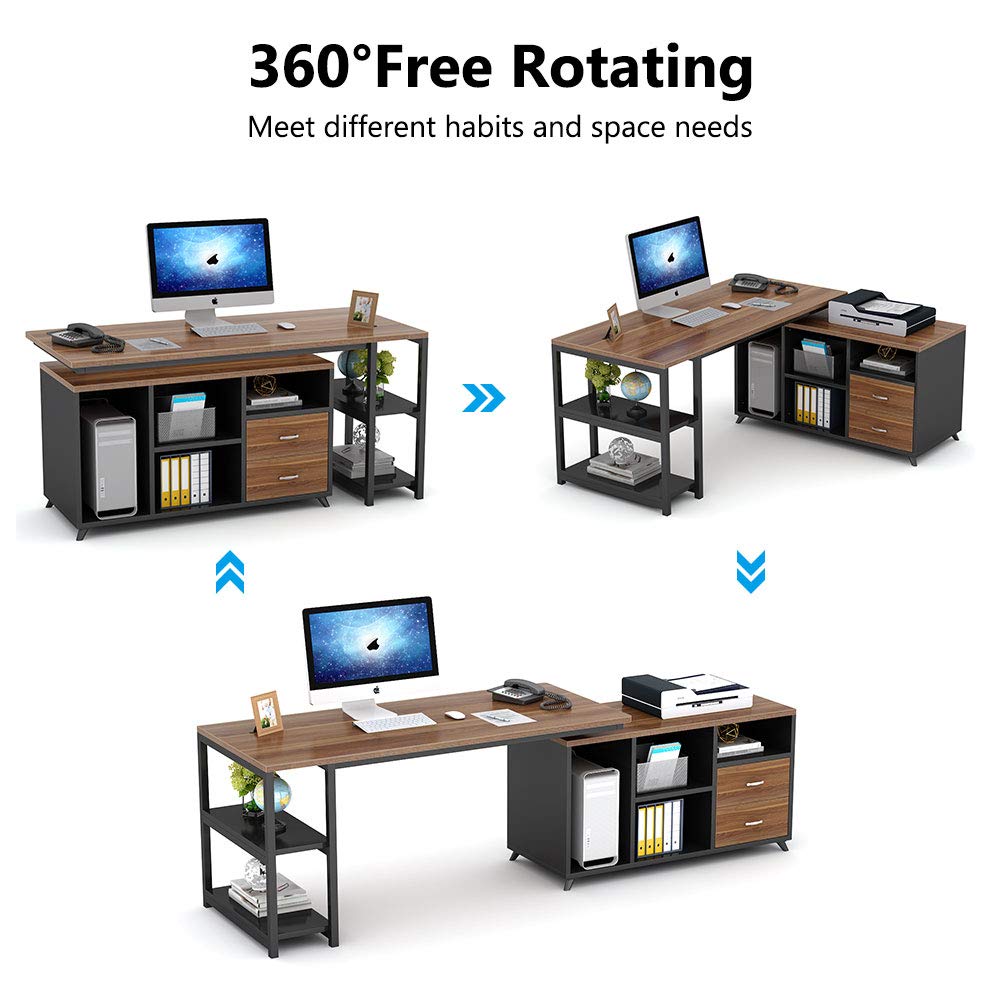 Tribesigns L-Shaped Computer Desk, 55 Inch Rotating Executive Office Desk with Drawers, Modern Corner Gaming Writing Desk with File Cabinet for Home Office Study