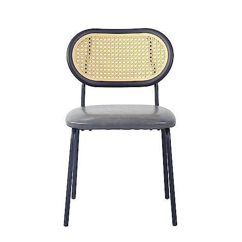 YISH W29990653 Modern Rattan Upholstered Cane Backrest Set of 2, PU Leather Armless Chairs with High-Density Sponge for Dining Living Room Bedroom, Gray