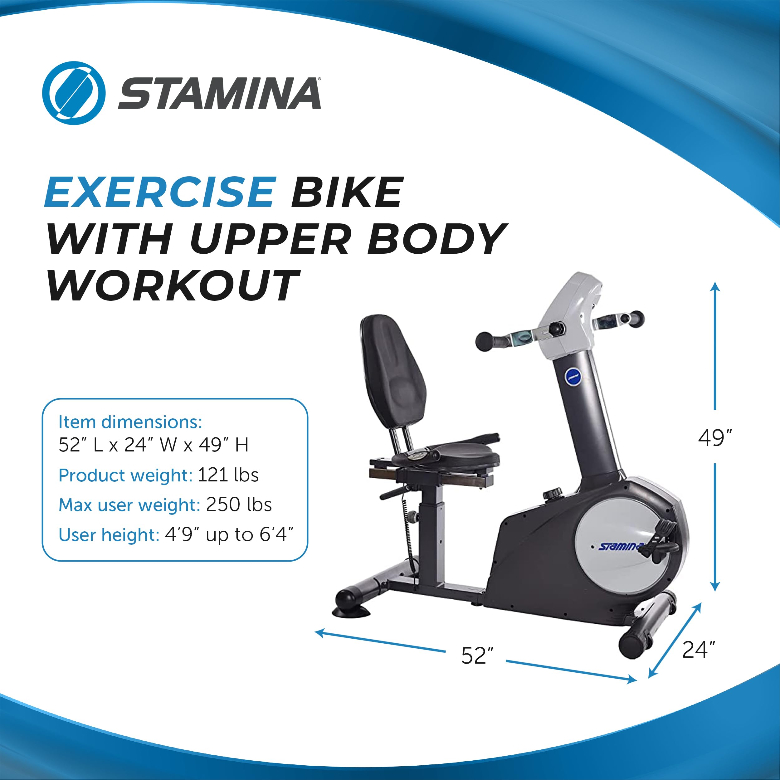 Stamina Elite Total Body Recumbent Bike, Metallic grey