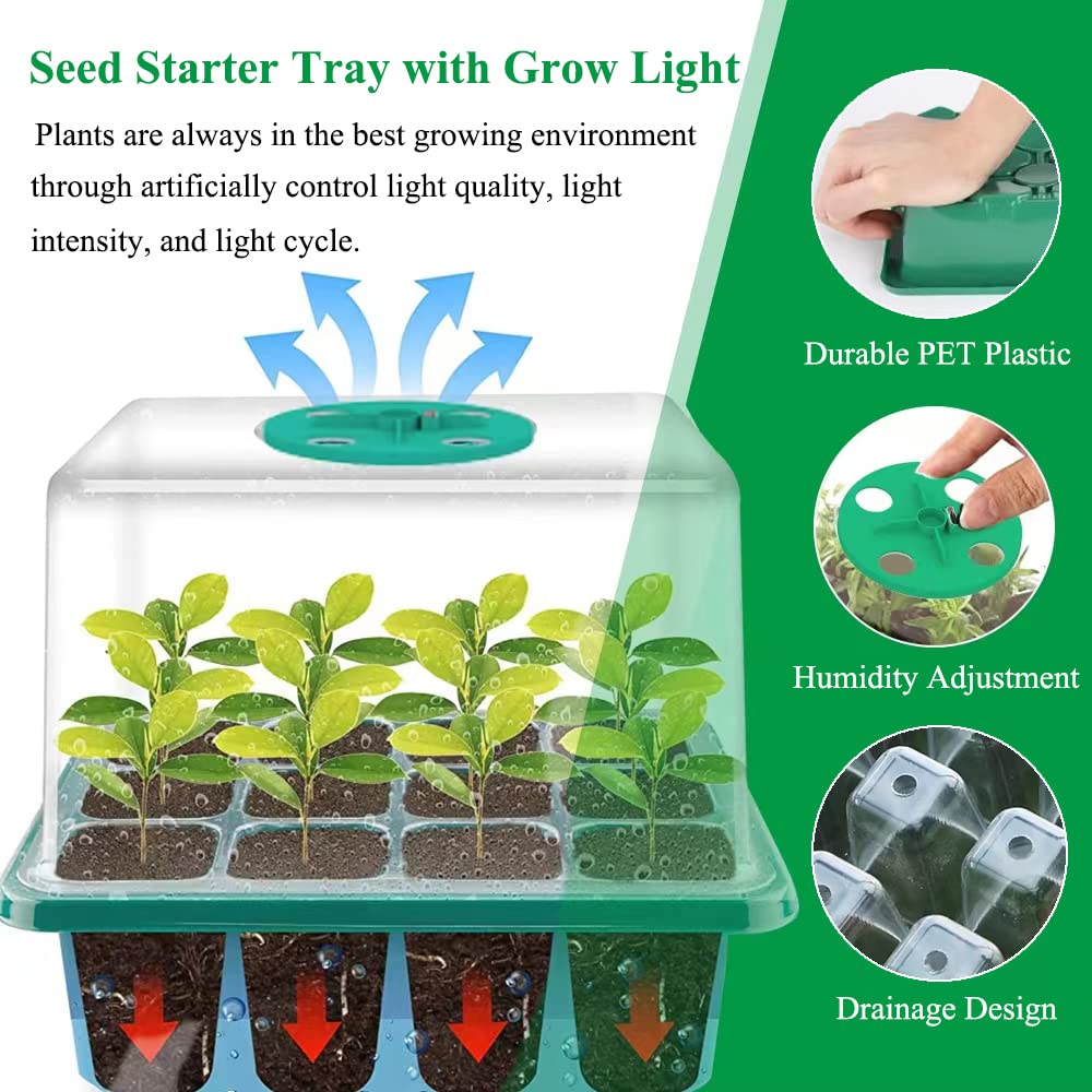YOOAEFRTY Seed Starter Tray Kit, 3-Pack Plant Growing Trays with Humidity Dome and Base, Labels and Hand Tool Kit for Seed Starting, Germination and Seedling Propagation (12 Cells per Tray)