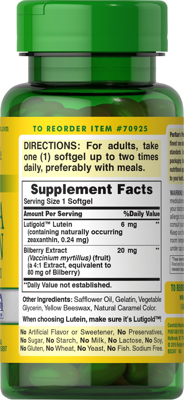 Puritan's Pride Herbavision with Lutein, Zeaxanthin and Bilberry Contributes to Healthy Vision,240 Softgels by Puritan's Pride, 240 Count (70925)
