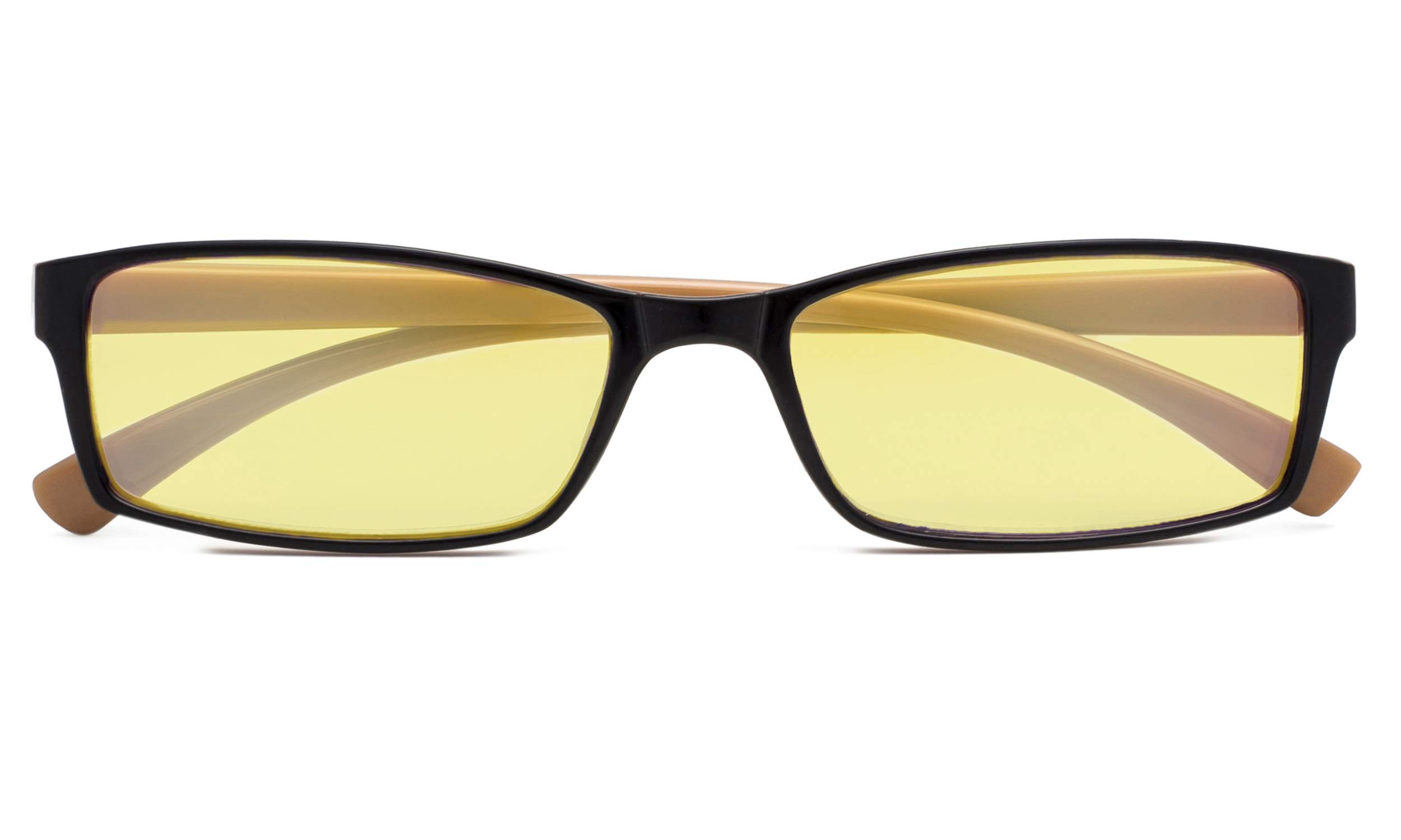 Small Rectangle Blue Light Blocking Computer Reading Glasses with Yellow Tinted Lens (Black/Brown, 1.25)