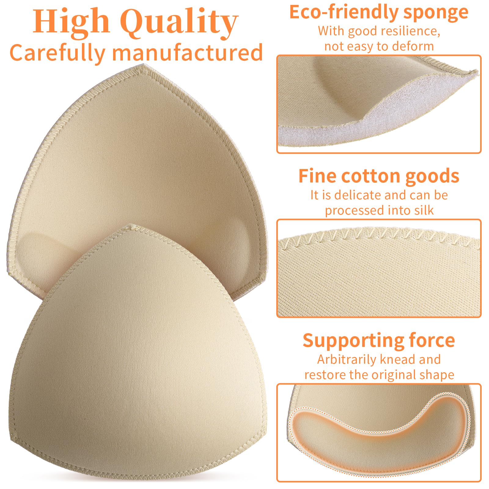 WLLHYF Bra Pads Insert 2 Pairs Triangle Breathable Breast Padding Skin Color Soft Sewn Pad for Women Girls Bra Any Cup Cover (Large)