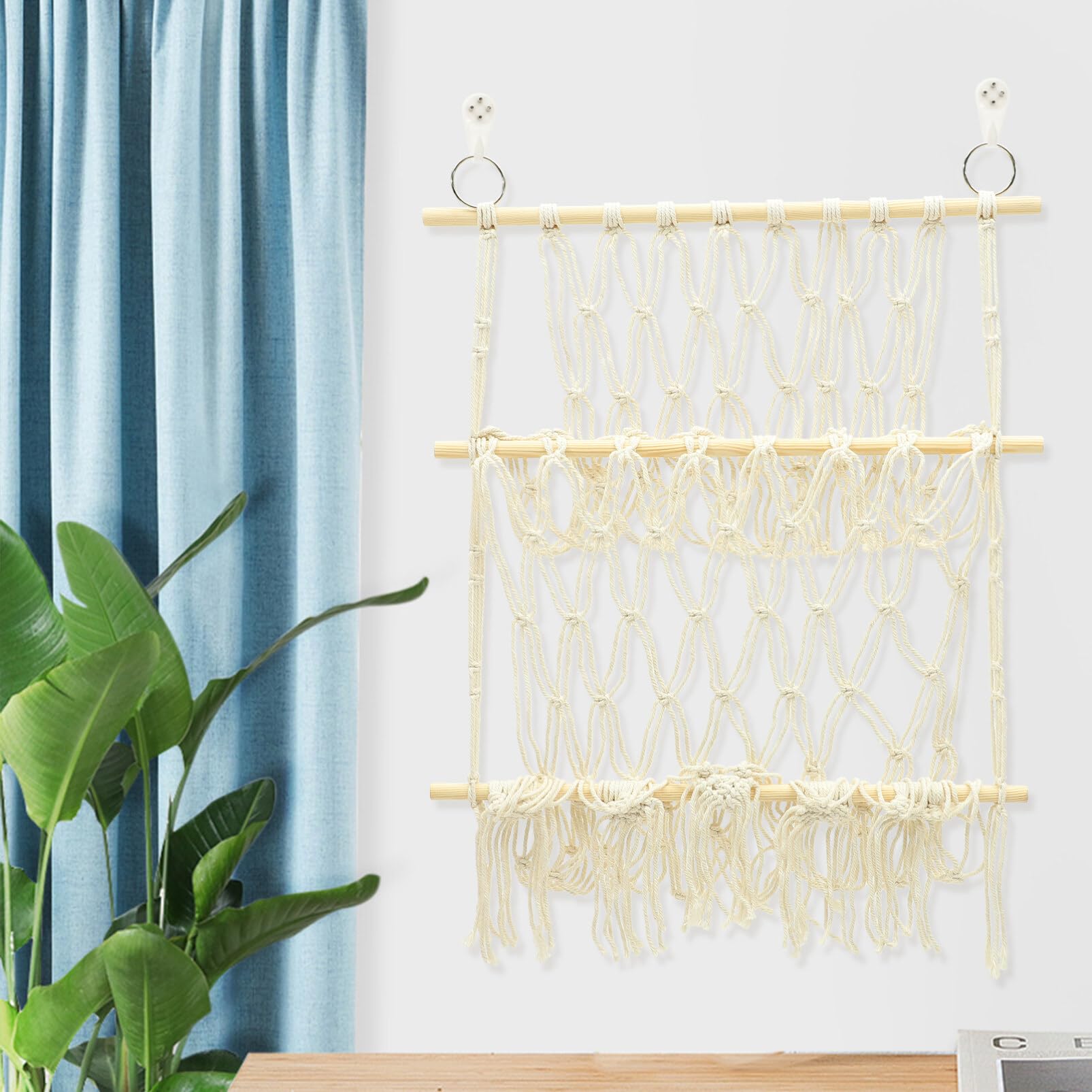 VOSAREA Wall Mounted Bookshelf Hammocks Book Shelf for Kids Rooms Book Shelves Home Decor Macrame Wall Hammock Macrame Woven Tapestry Hand Woven Pendant Iron White Organizer Nordic