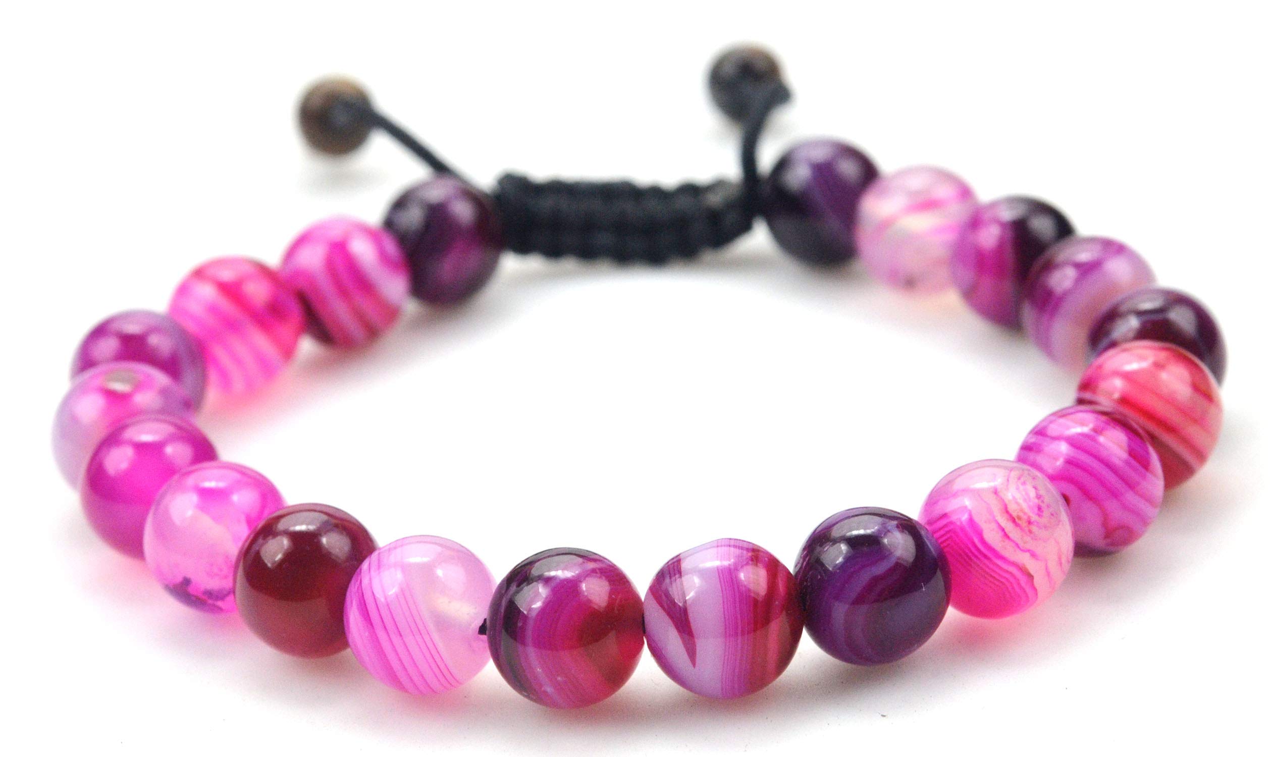 PURPLE WHALE Botswana agate gemstone precious Round Beads magenta color sliding knot adjustable bracelet small pink 7" - 8" length, Women Men Unisex