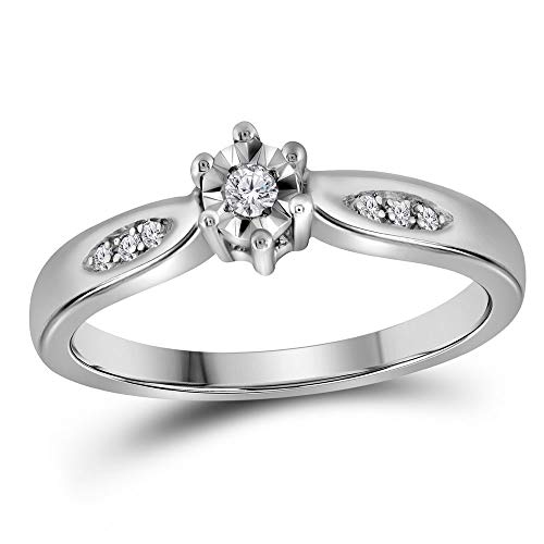 Solid 925 Sterling Silver Round Diamond Solitaire Bridal Wedding Engagement Ring Band 1/20 Ct. - Size 5