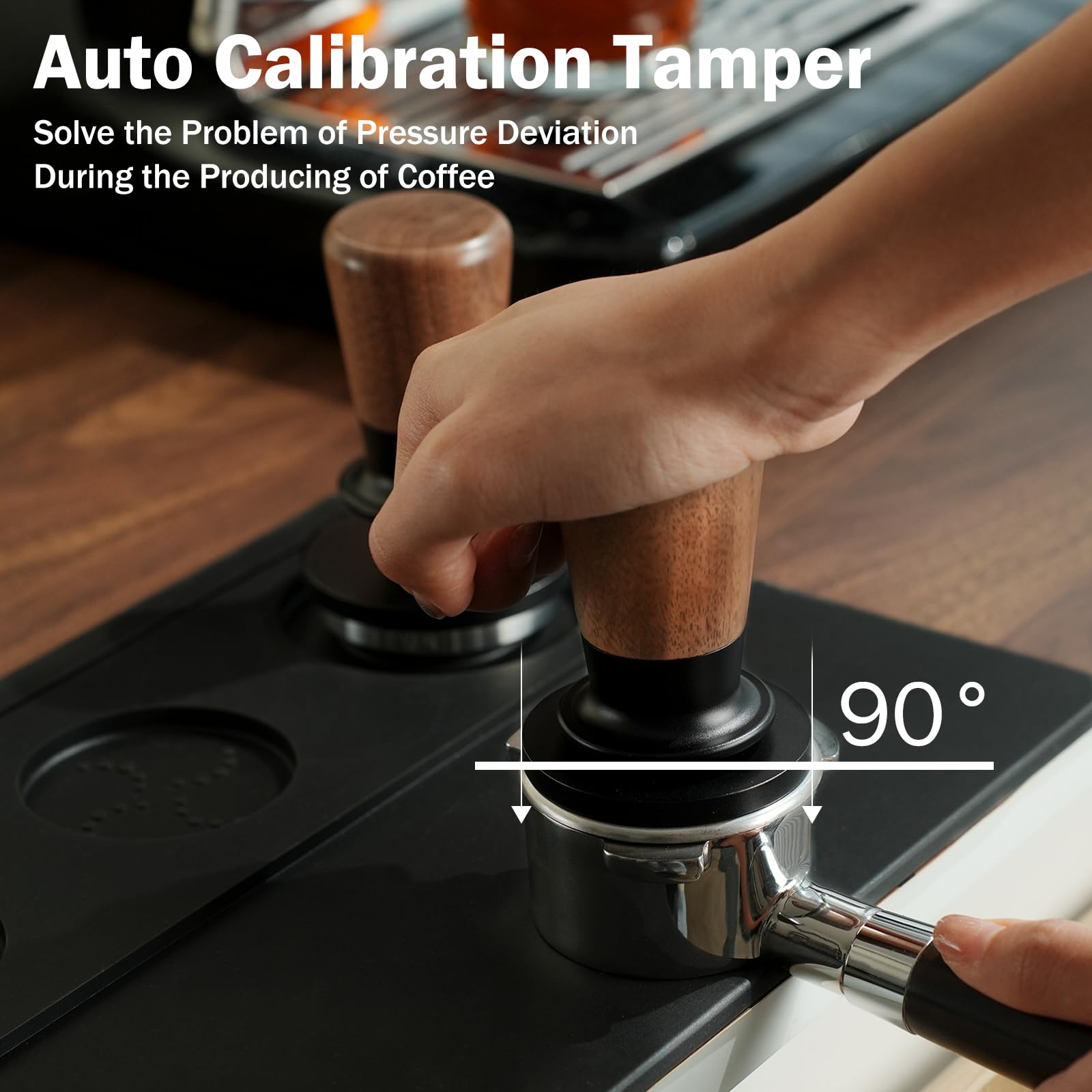PUSEE 53.3mm Espresso Tamper, Calibrated Tamper with 30lbs Double Spring Loaded Tamper Walnut Wood Coffee Tamper for Barista Home,Stainless Steel Base Tamper Espresso Tool Fits 54mm Portafilters