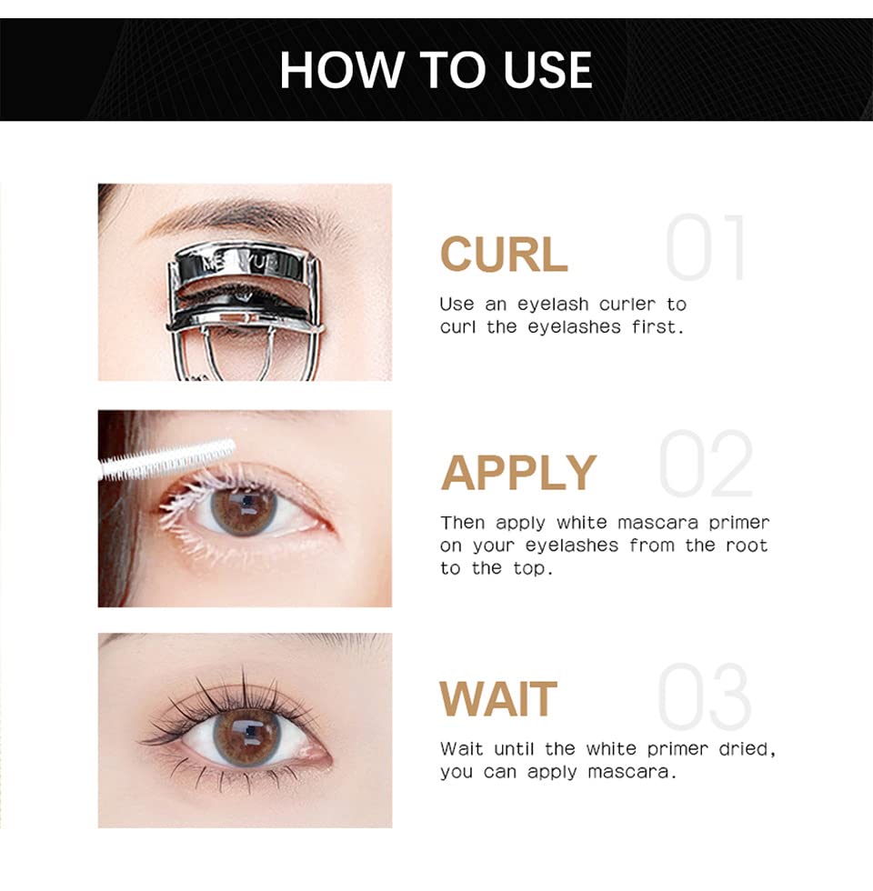 WALULAN Eyelash Lash Primer Waterproof and Sweatproof Natural Lash Defining Mascara White Volume and Length Clear Primer Mascara