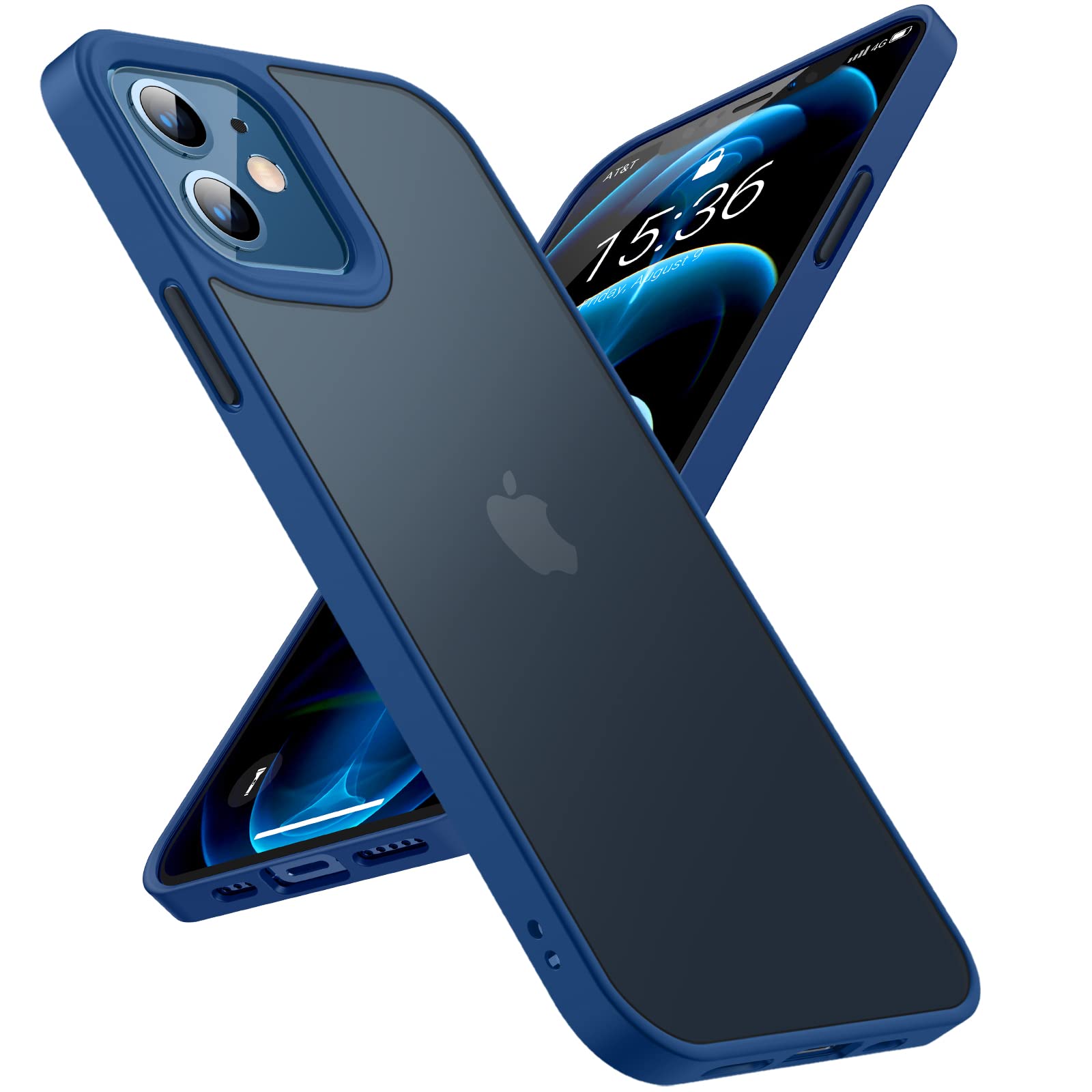 TORRAS Shockproof Compatible for iPhone 12 Case for iPhone 12 Pro Case, [Military Grade Drop Tested] Translucent Matte Hard PC Back with Soft Silicone Edge Slim Protective Guardian, Blue