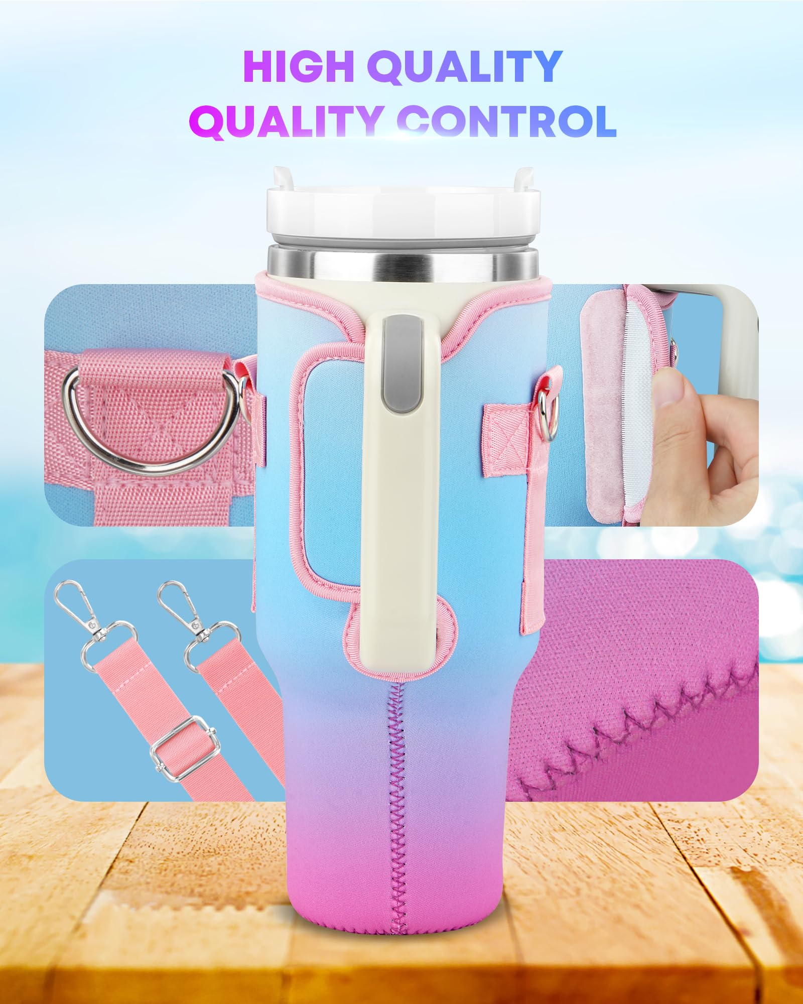 Water Bottle Holder for Stanley Cup with Strap,Tumbler Accessories for Stanley 40 oz,Anti Drop and Leakage,Suitable for Sports and Outdoor Use（Hydrangea）(Cup Not Included)