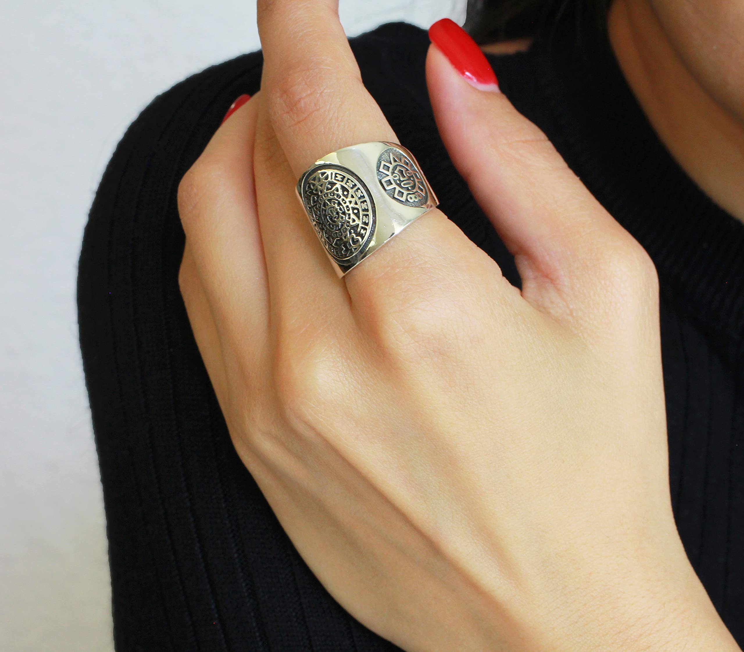 Sterling Silver Aztec Mayan Calendar Ring Size 12
