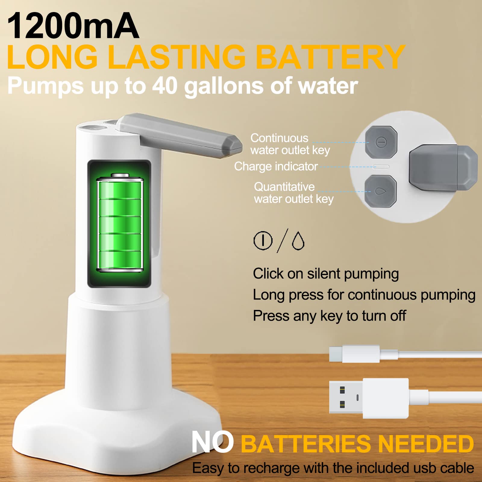 Water Bottle Pump Dispenser, Foldable Desktop Electric Water Dispenser, Automatic Drinking Water Pump for 5 Gallon & Universal Bottles, Removable Water Jug Pump for Home, Office