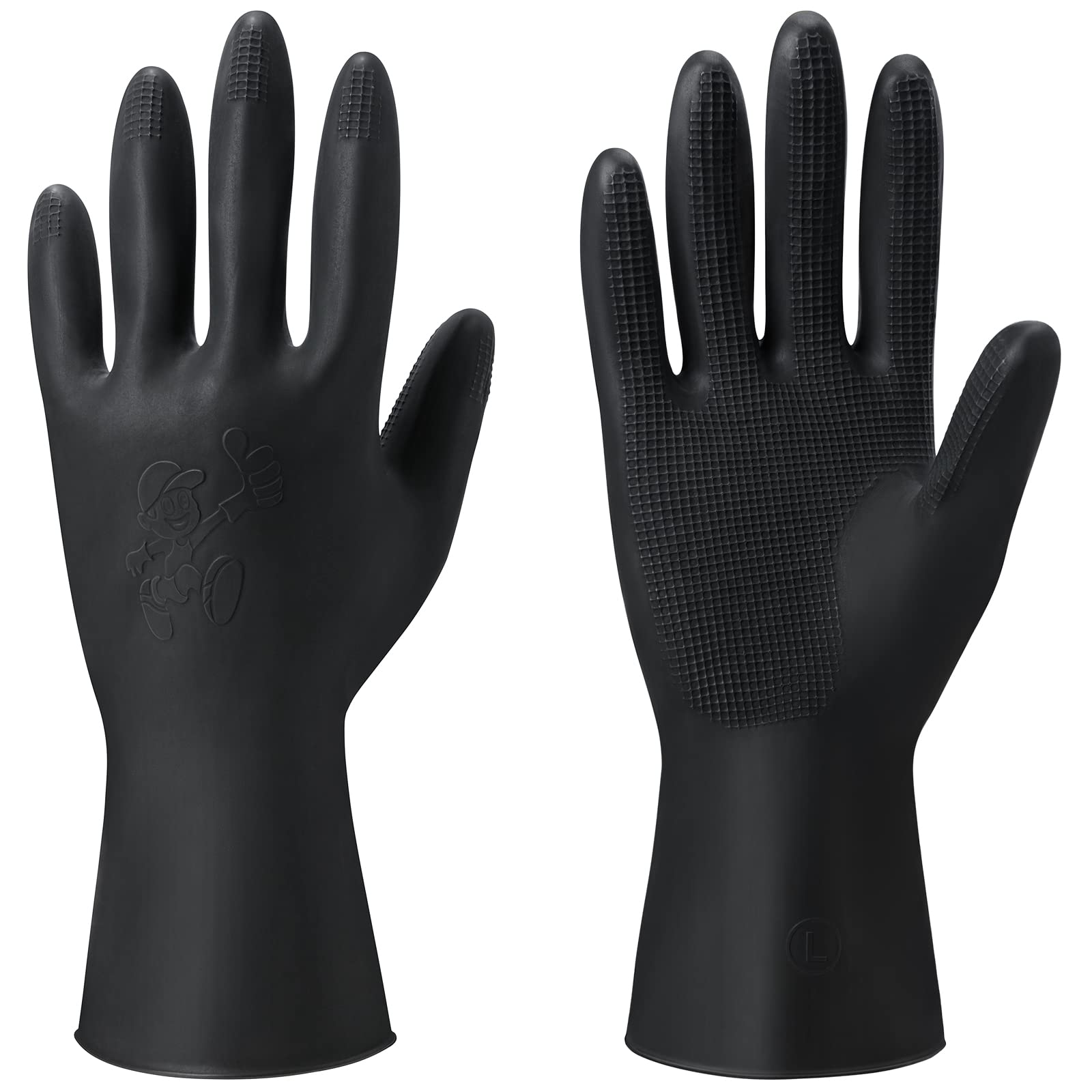 ThxToms Chemical-Resistant Reusable Latex Gloves, 5 Pairs Professional Hair Coloring Rubber Gloves for Painting, Cleaning, Hair Dyeing, Black, Small