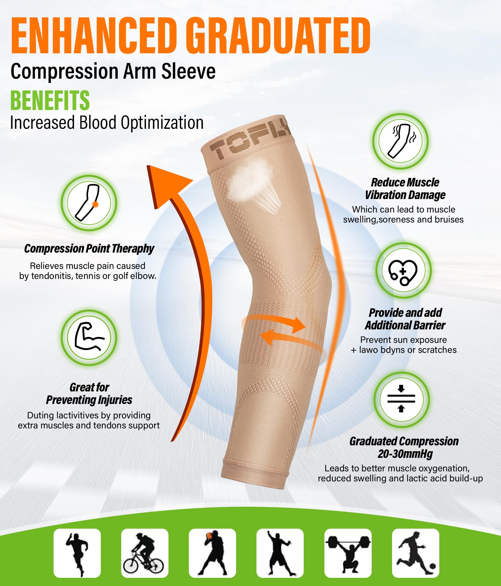 TOFLY Compression Arm Sleeves Elbow Braces for Men & Women (1 Pair), 20-30 mmHg Graduated Compression Arm Braces Support for Tennis Elbow, Tendonitis, Lymphedema, Arthritis, Edema, Workouts, Black L