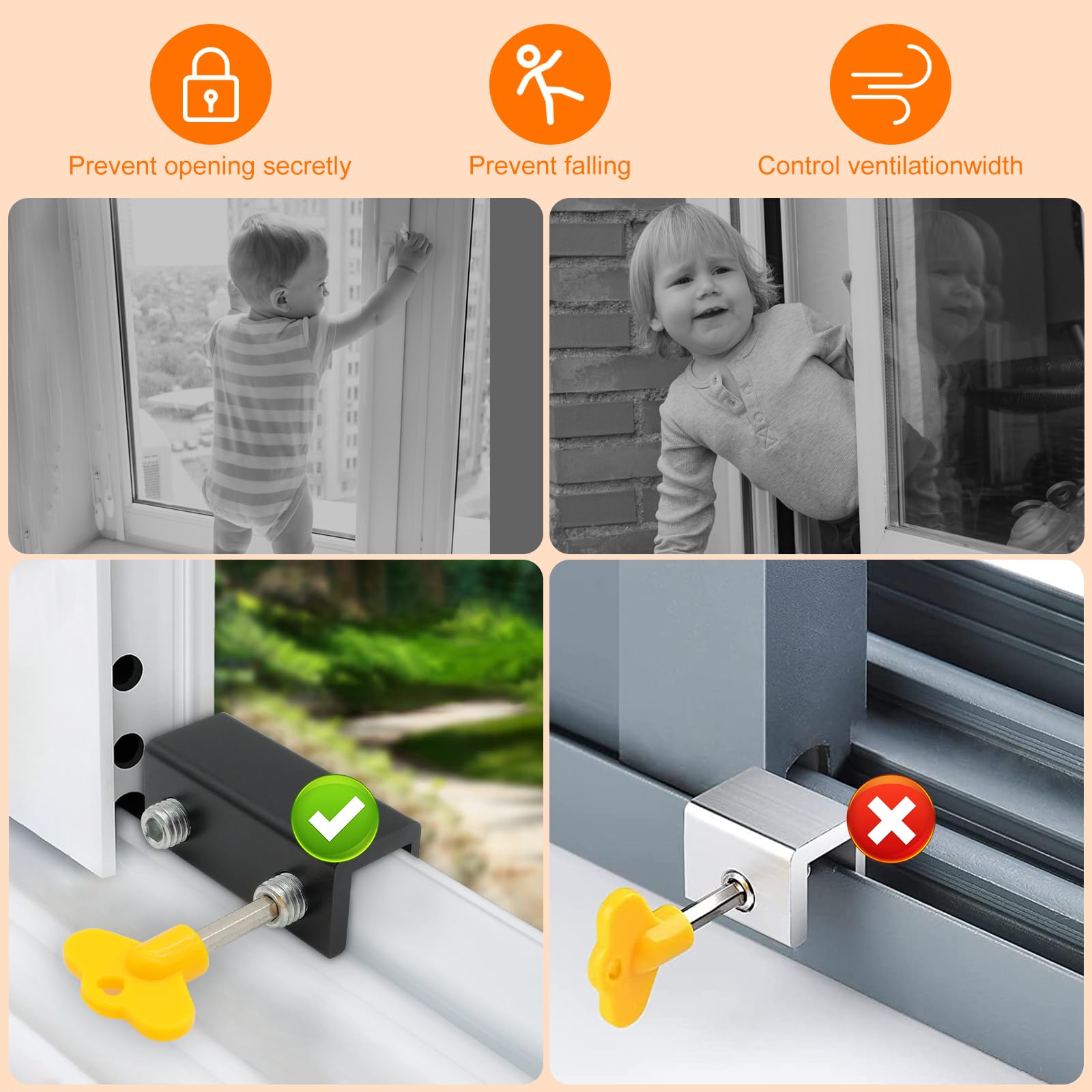 Window Lock Security,4 Sets Sliding Window Locks Child Proof and Sliding Window Lock with Key or Window Safety Locks.