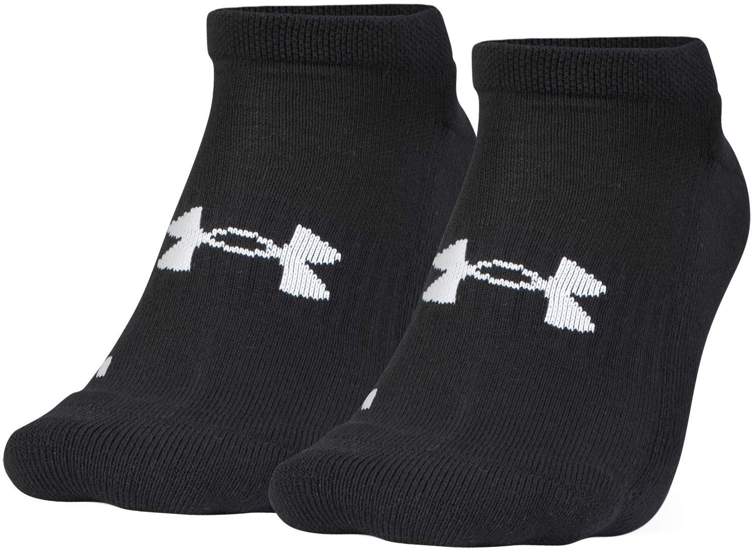 Under Armour Train No Show Socks, 2-pair, Black, Shoe Size: Mens 4-8, Womens 6-9