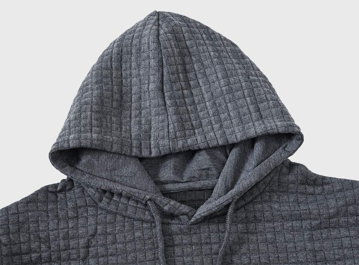 Yundobop Men's Pullover Hoodies Plaid Jacquard Long Sleeve Drawstring Hipster Casual Hooded Sweatshirts with Kanga Pockets Grey L