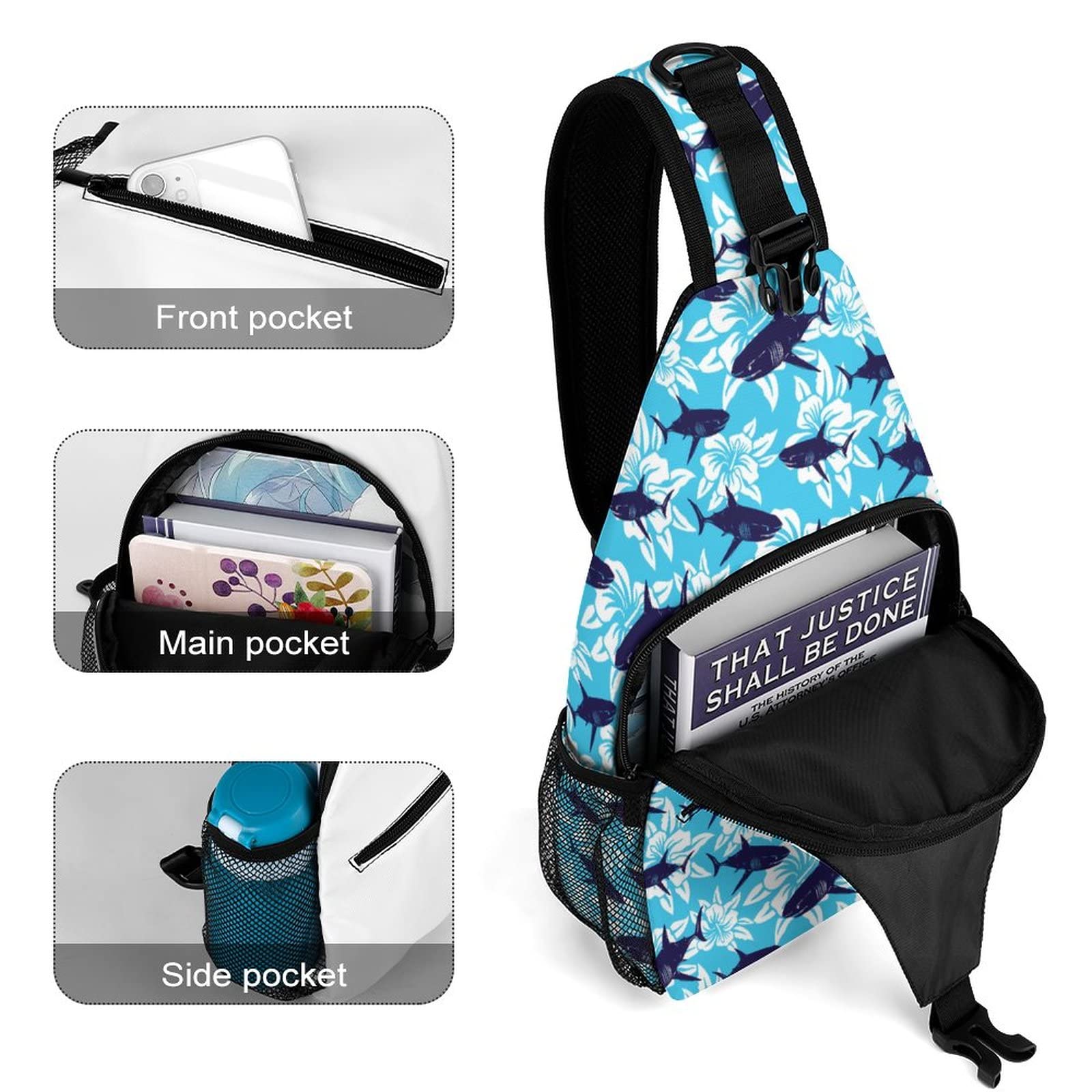 VSOFMY Sling Bag for Men Women Crossbody Sling Backpack for Travel Hiking Daypack Chest Bag Shark
