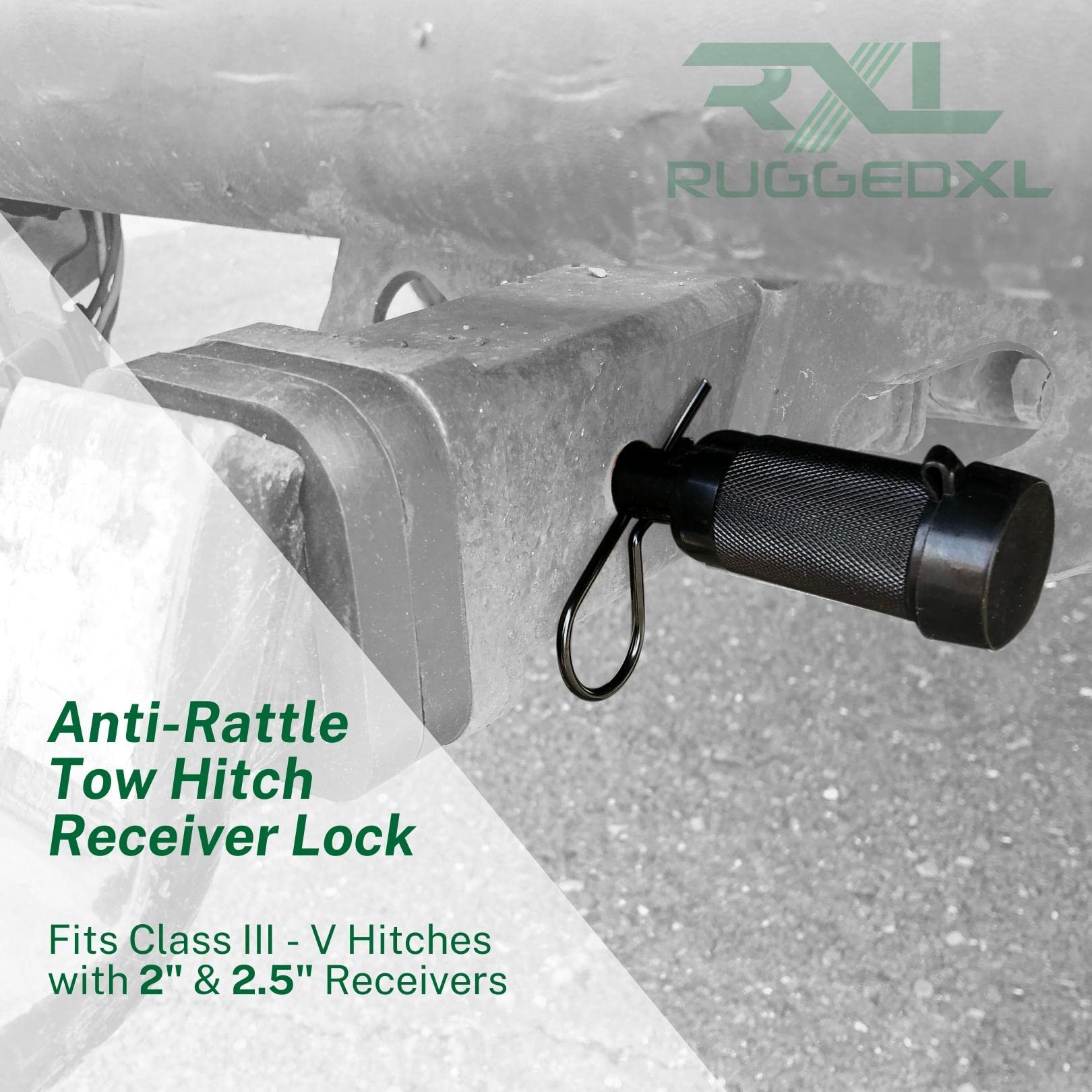 Tiger Lock 5/8" Black Trailer Hitch Locking Pin - Anti-Rattle Tow Hitch Receiver Lock, fits Class III - V Hitches with 2" and 2.5" Receivers