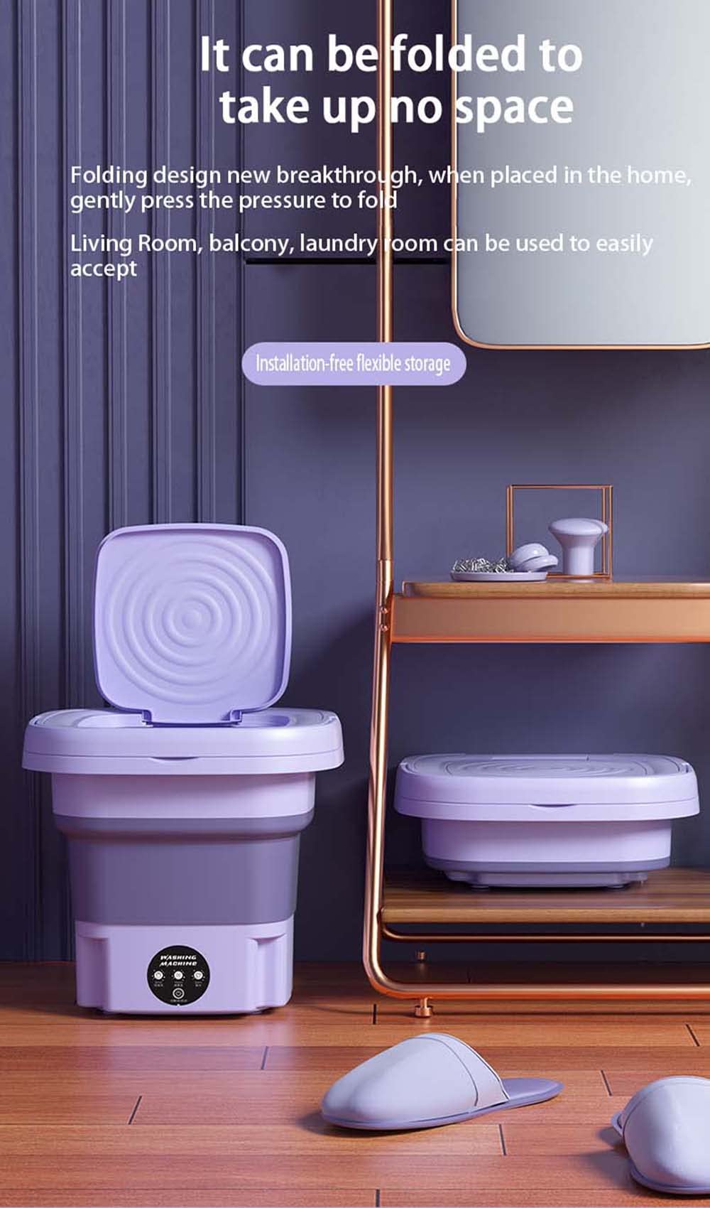 WashNGo Portable Mini Washing Machine, High Capacity Mini Washer with 3 Modes Deep Cleaning, Foldable Washing Machine with Soft Spin Dry for Socks, Baby Clothes, Towels, Delicate Items