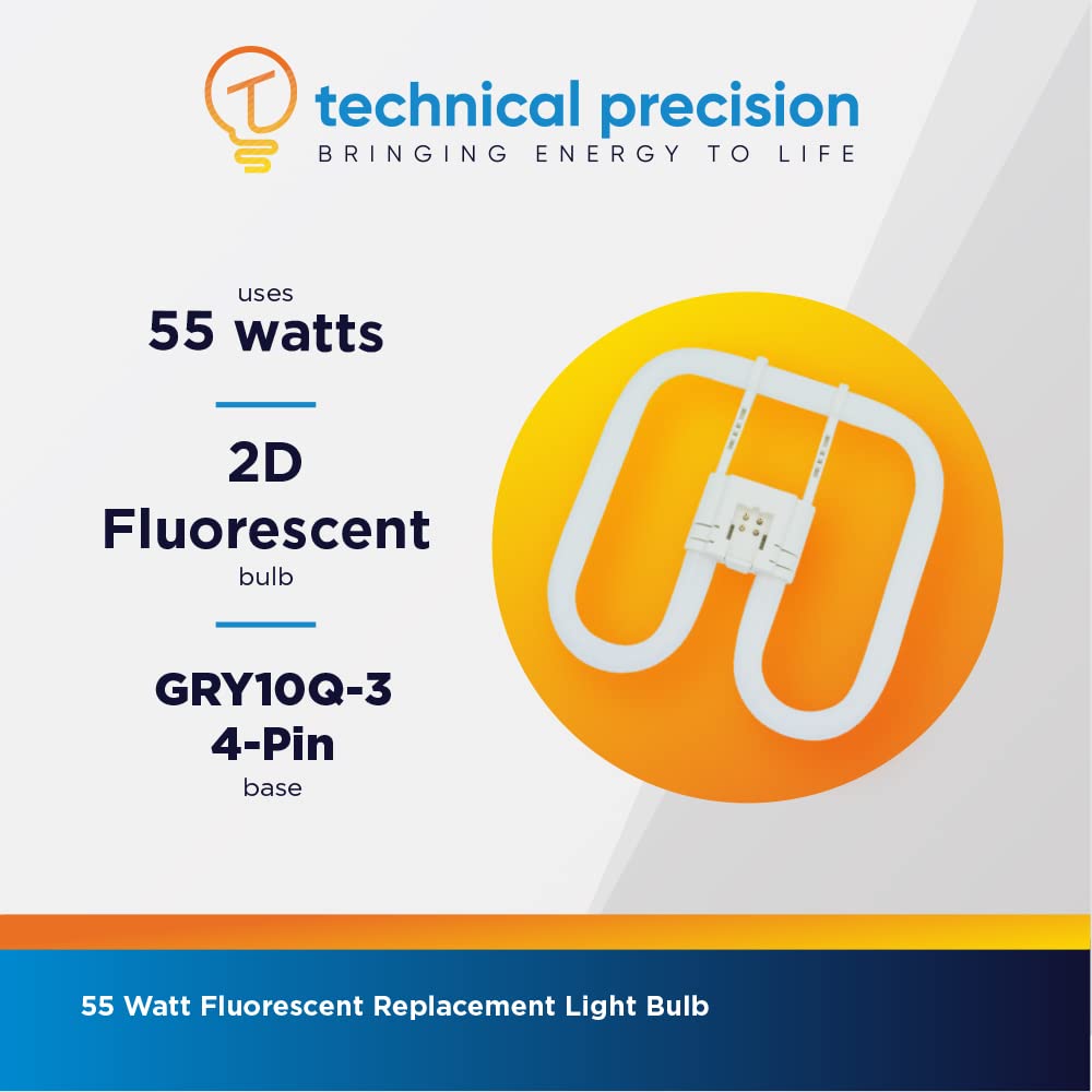 Technical Precision 2D 55W Fluorescent Bulb Replacement for Ge Feh552d/dv/120 GRY10Q-3 Base - 3500K Warm White - 10000 Lamp Hours - 1 Pack