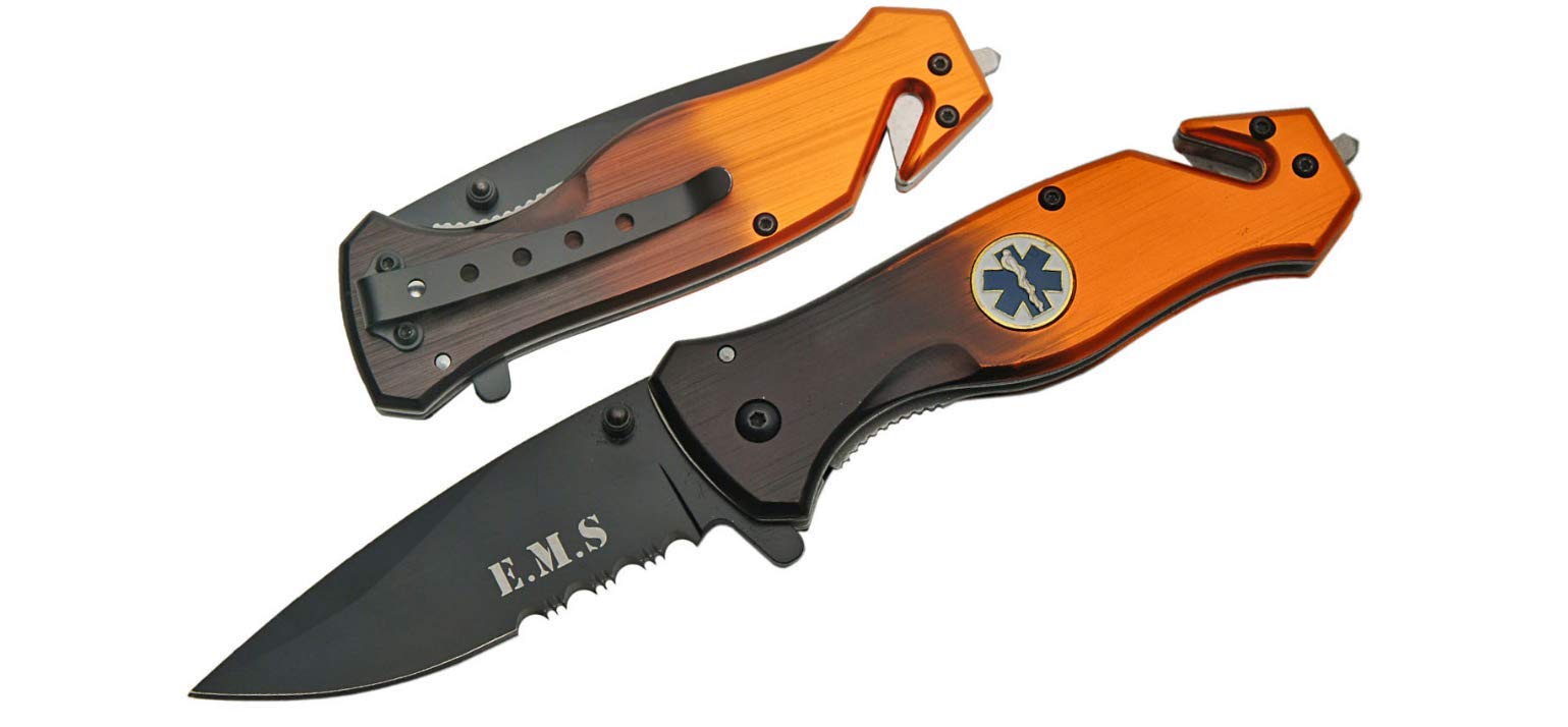 RITE EDGE - Assisted Open EMS FOLDING KNIFE W/ CLIP, Seatbelt Cutter and Glass Breaker