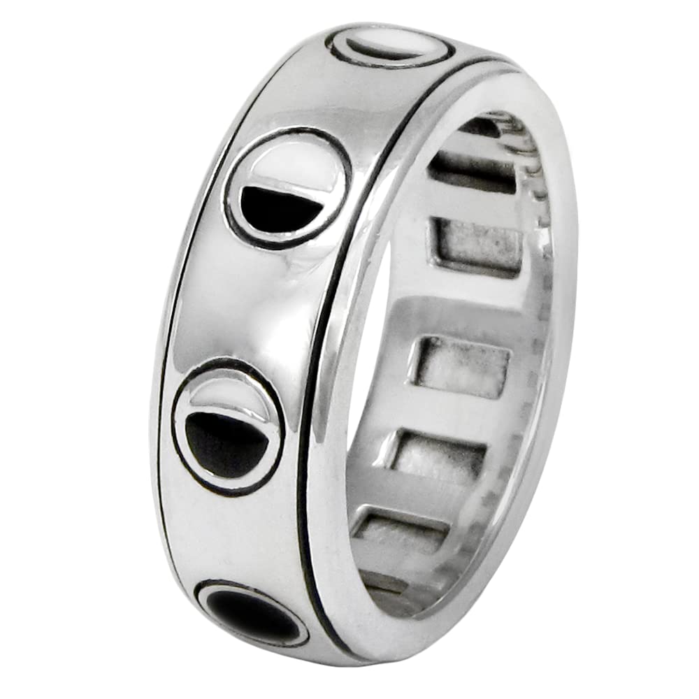 Sterling Silver Enamel Lunar Moon Phase Spinner Ring Size 7