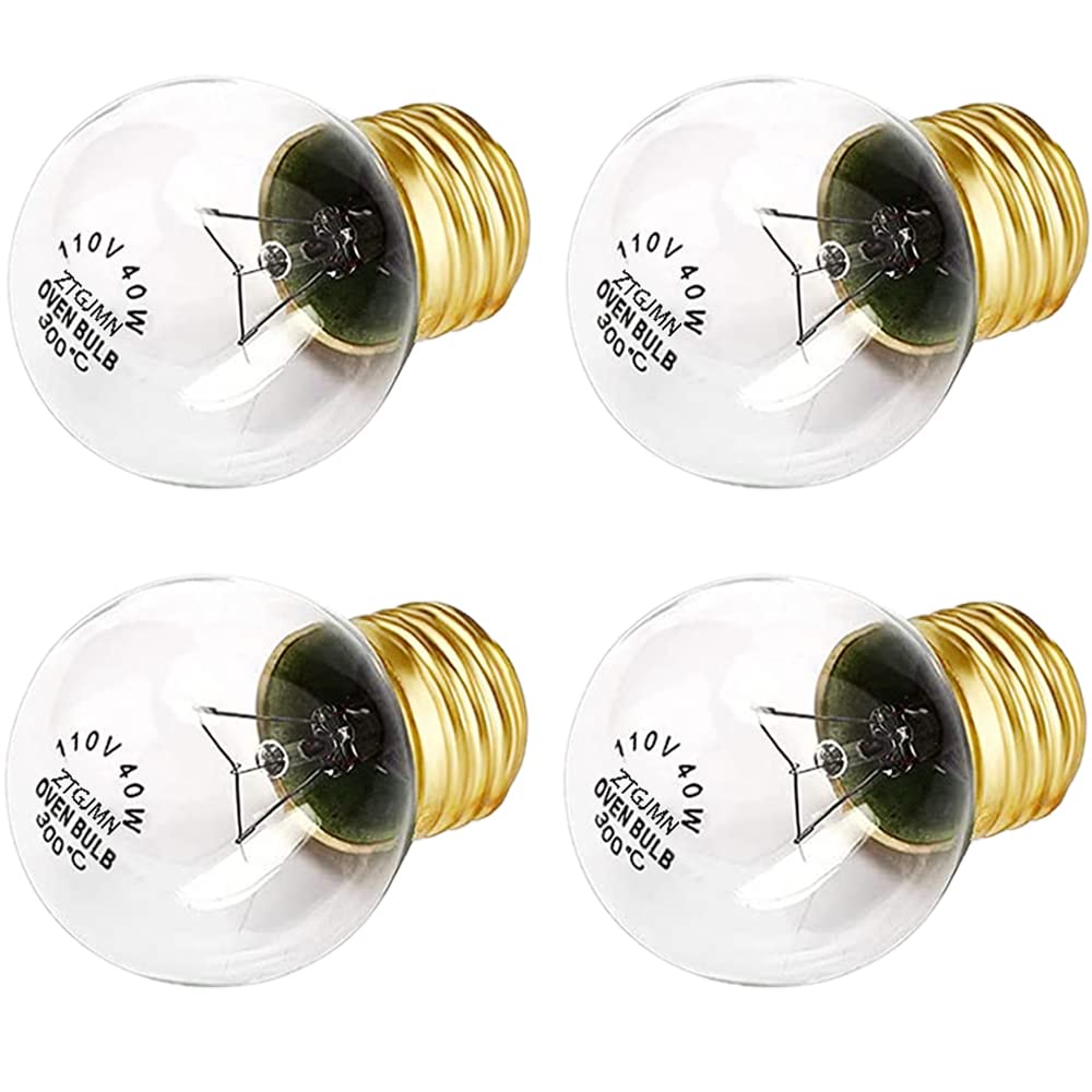 ZTGJMN Oven Light Bulbs– High Temp Resistant– 40 Watt Appliance Replacement Bulbs for Oven, Stove, Refrigerator, Microwave,G45/E26/120V/400 Lumens Incandescent Bulb (4)
