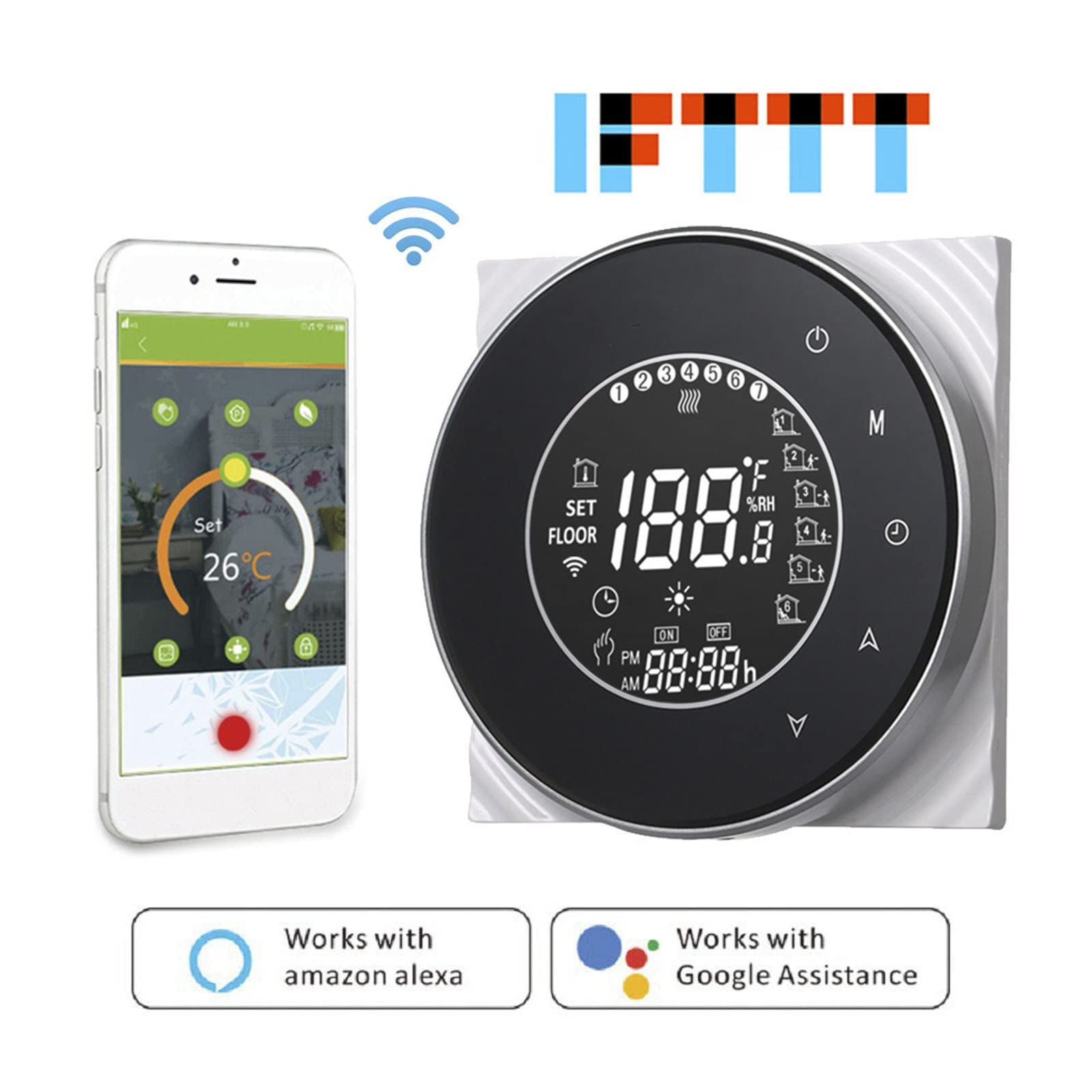 Smart Floor Heat Thermostat, WiFi Voice Phone Control LCD Touch Screen Thermostat for Electric Heating Systems 95β240VAC