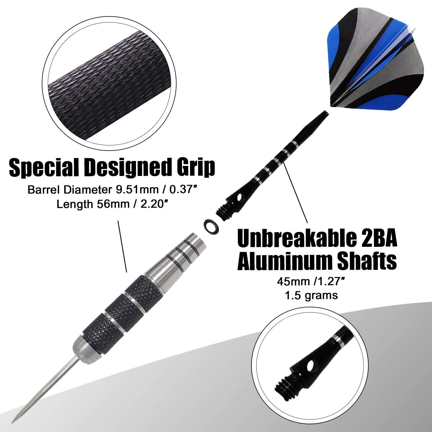 WINSDART Steel Tip Darts Set, 12 Pack Professional Metal Darts for Dartboard with Nonslip Dart Shafts, 2 Style Flights, Darts Sharpener and Gift Case