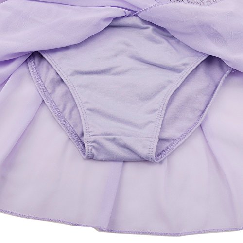 YiZYiF Kids Girls Sequined Dancing Ballet Dress with Bowknot Chiffon Leotard Purple 3-4