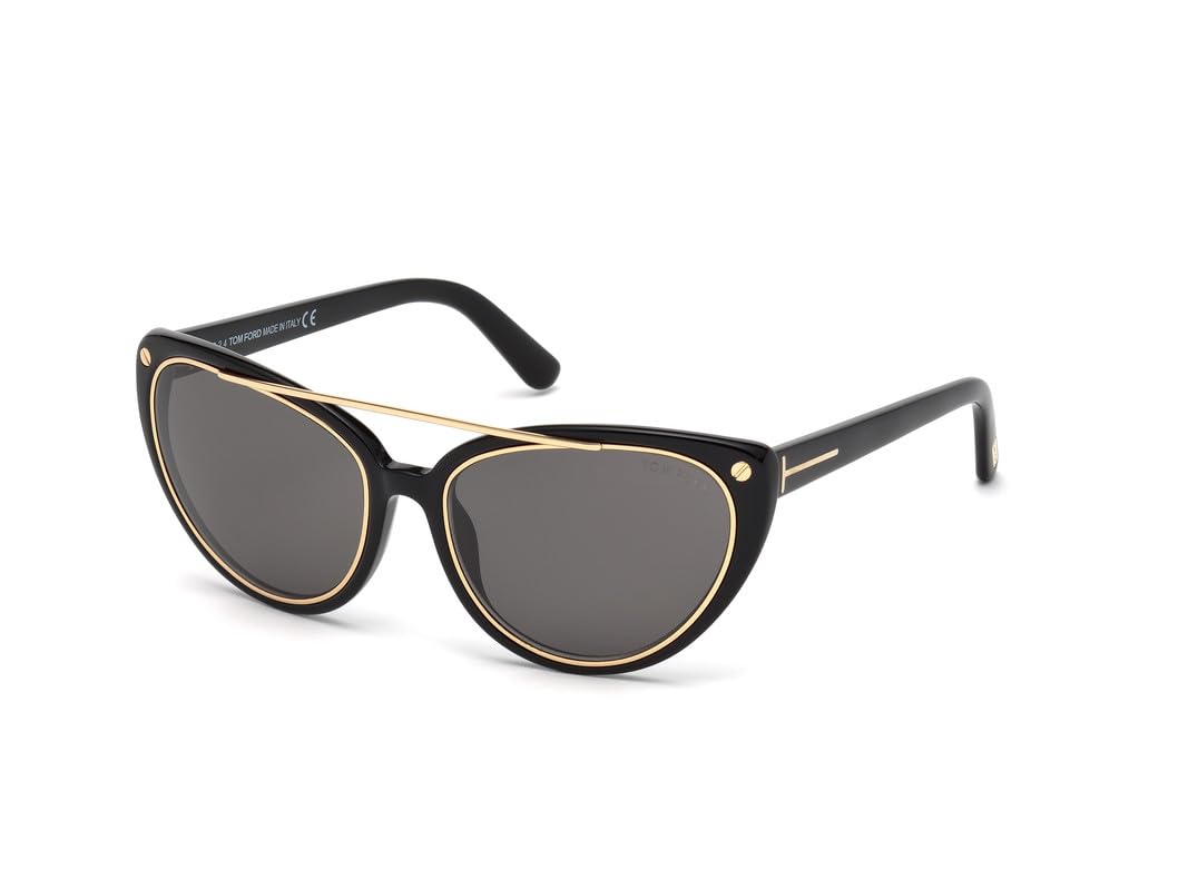 Tom Ford Edita Sunglasses FT0384 01A, Black and Gold Frame, Grey Lens, 58