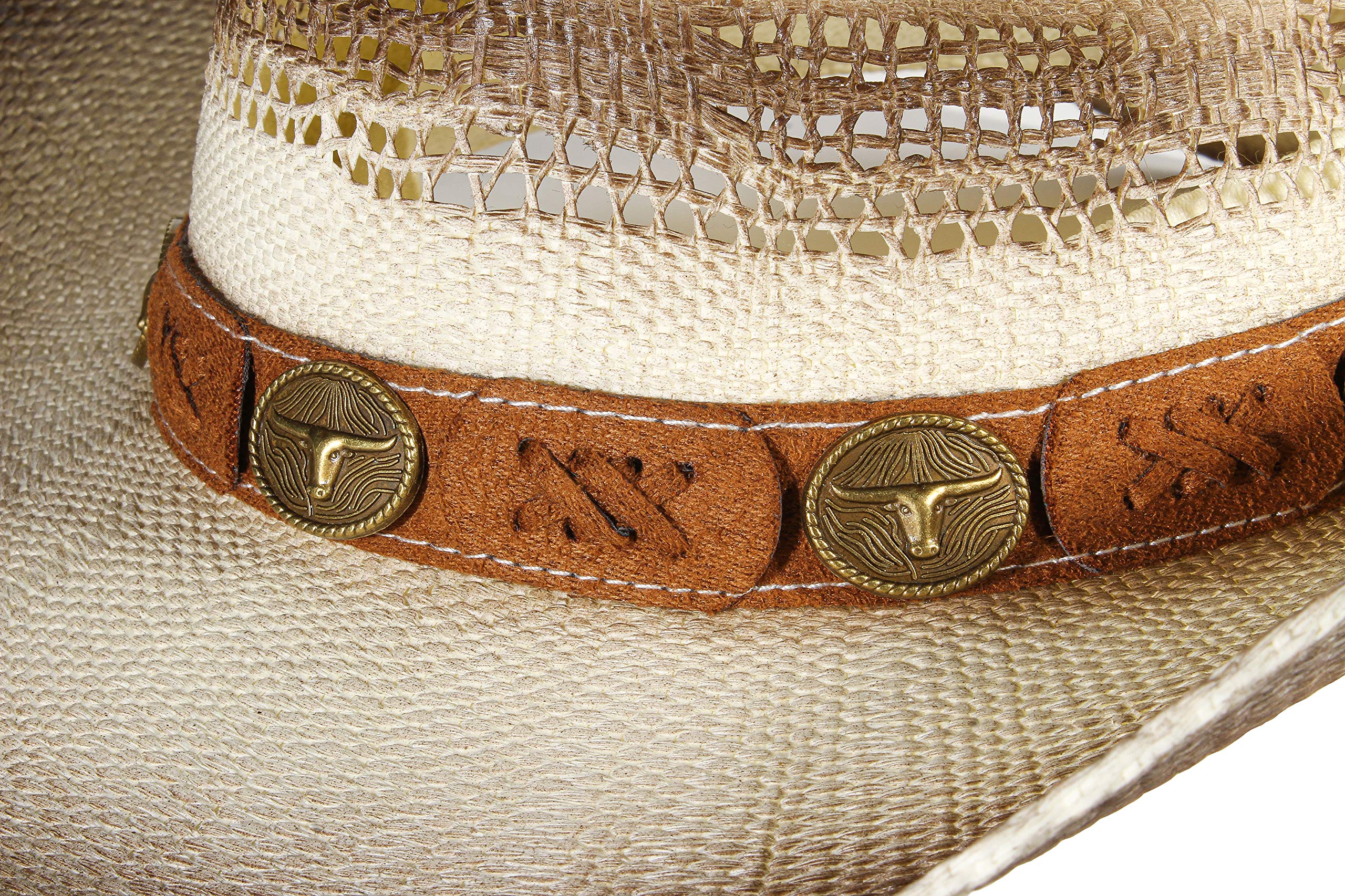 Western Outback Cowboy Hat Men's Women's Style Straw Felt Canvas (Western Bull)