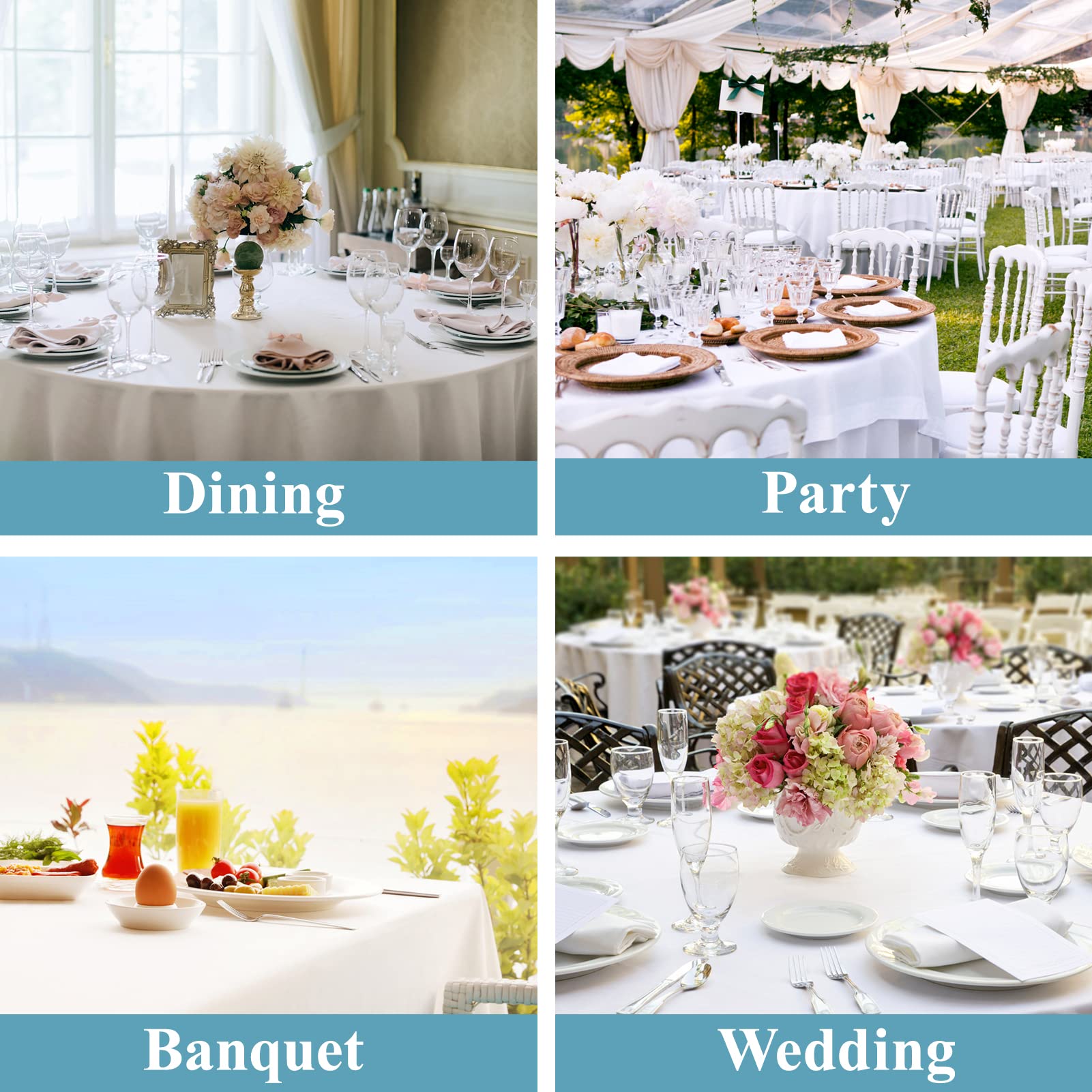 VidaFete 120inch Round Tablecloth Polyester Table Cloth,Stain Resistant and Wrinkle Polyester Dining Table Cover for Kitchen Dinning Party Wedding Rectangular Tabletop Buffet Decoration(White)