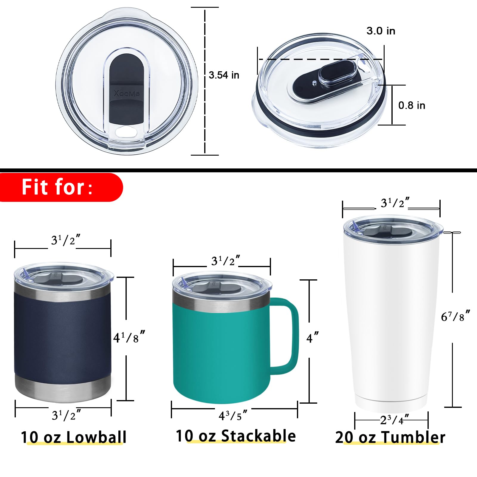 XccMe 6PACK Magnetic 20oz Tumbler Lids with 12 Magnetic Slider Replacement,Fits for YETI Rambler,Ozark Trail,Old Style Rtic,10oz Stackable and Lowball,Straw Friendly,Spill Proof,BPA Free