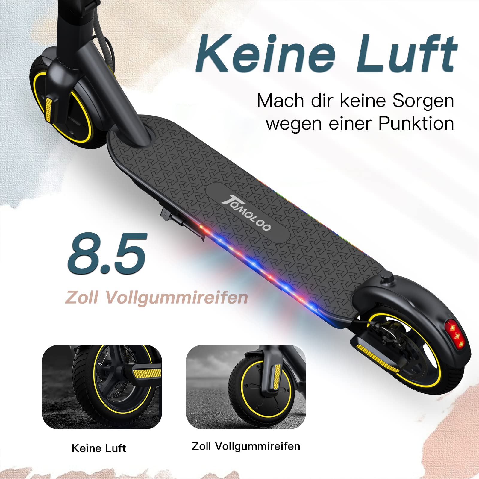 TOMOLOO Electric Scooter for Adults Commuting Electric Scooter Lightweight Folding Electric Scooters with Led Lights and UL2272 Certified(Black)