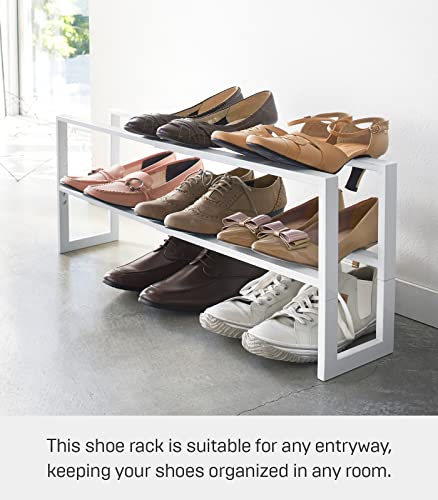 Yamazaki Home Expanding Shoe Rack, Metal, Adjustable Steel One Size White