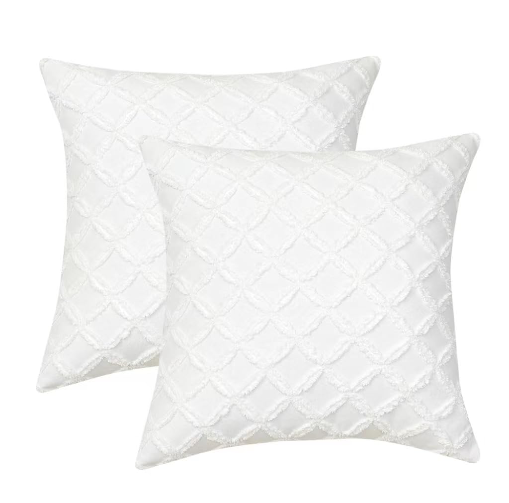 YmarisisiY Set of 2 Cream White Both Sides Tufted Throw Pillow Covers for Living Room Bedroom Sofa Home Decor, Tow Sides 3D Woven Tufted Velvet Pillowcase 18"x18"
