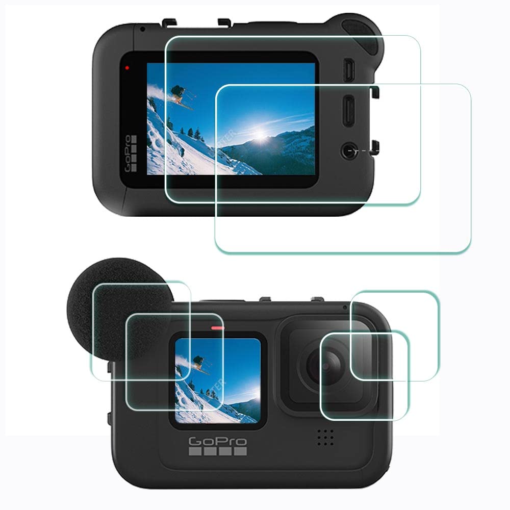 ULBTER Screen Protector for GoPro Hero 12/11 /10/9 Media Mod Gopro Hero12 Hero11 hero10 hero9 Black LCD + lens + Small Display [2+2+2Pack] 9H Hardness Tempered Glass Saver,Anti-Scrach Anti-Bubble