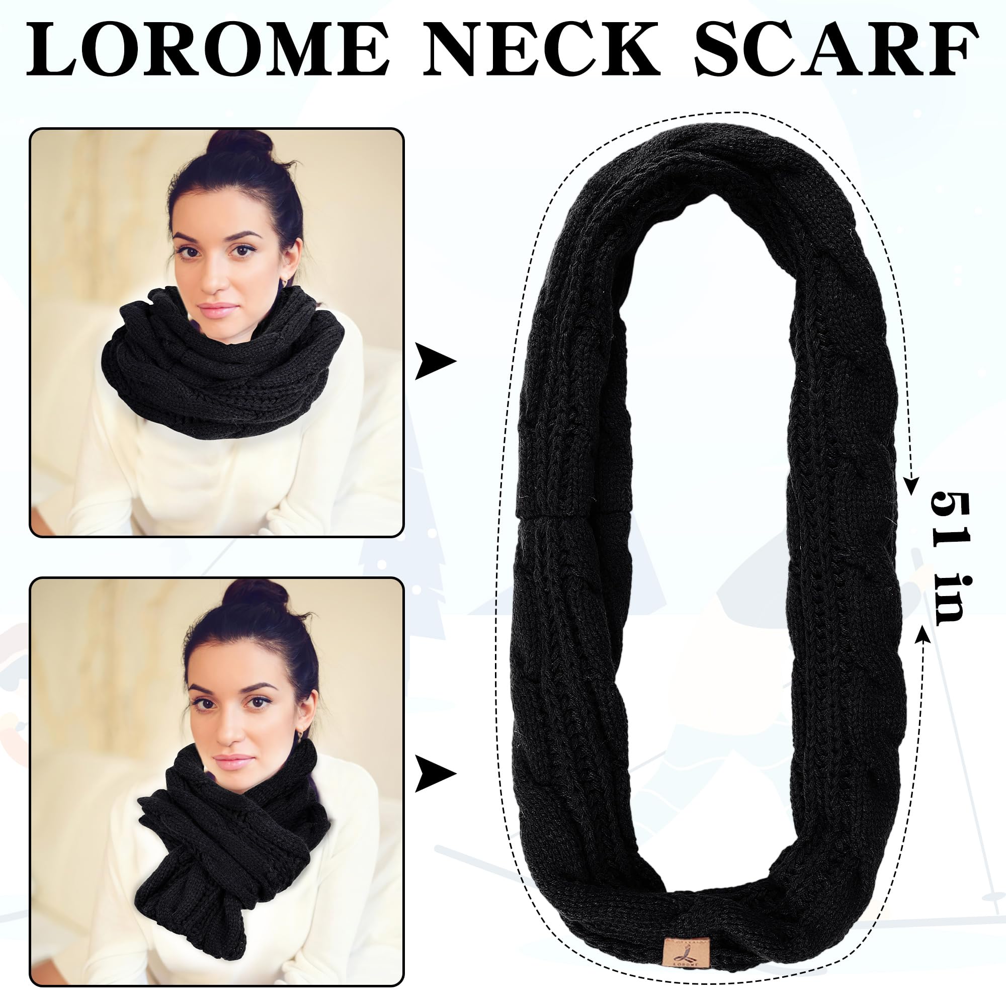 Winter Beanie Hat Scarf Gloves Set, Soft Warm Knit Hat Warm Touchscreen Gloves Neck Warmer Thick Knitted Scarves for Women Black