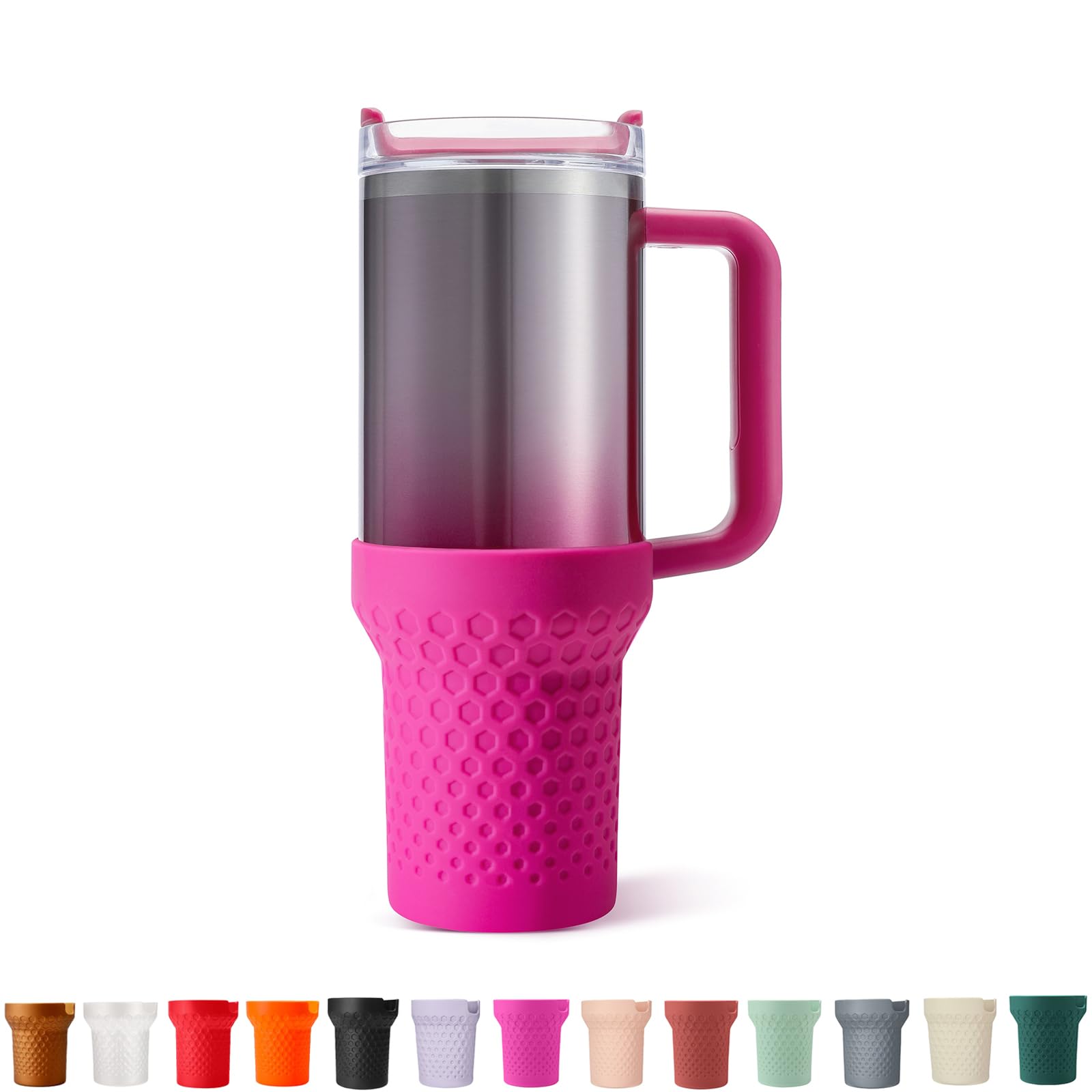 Uvafly Silicone Boot for Stanley, Cup Bottom Protector Sleeve Accessories for Stanley Quencher H2.0 FlowState Tumbler 40oz / Stanley Adventure Quencher Tumbler 40oz (Rose red)