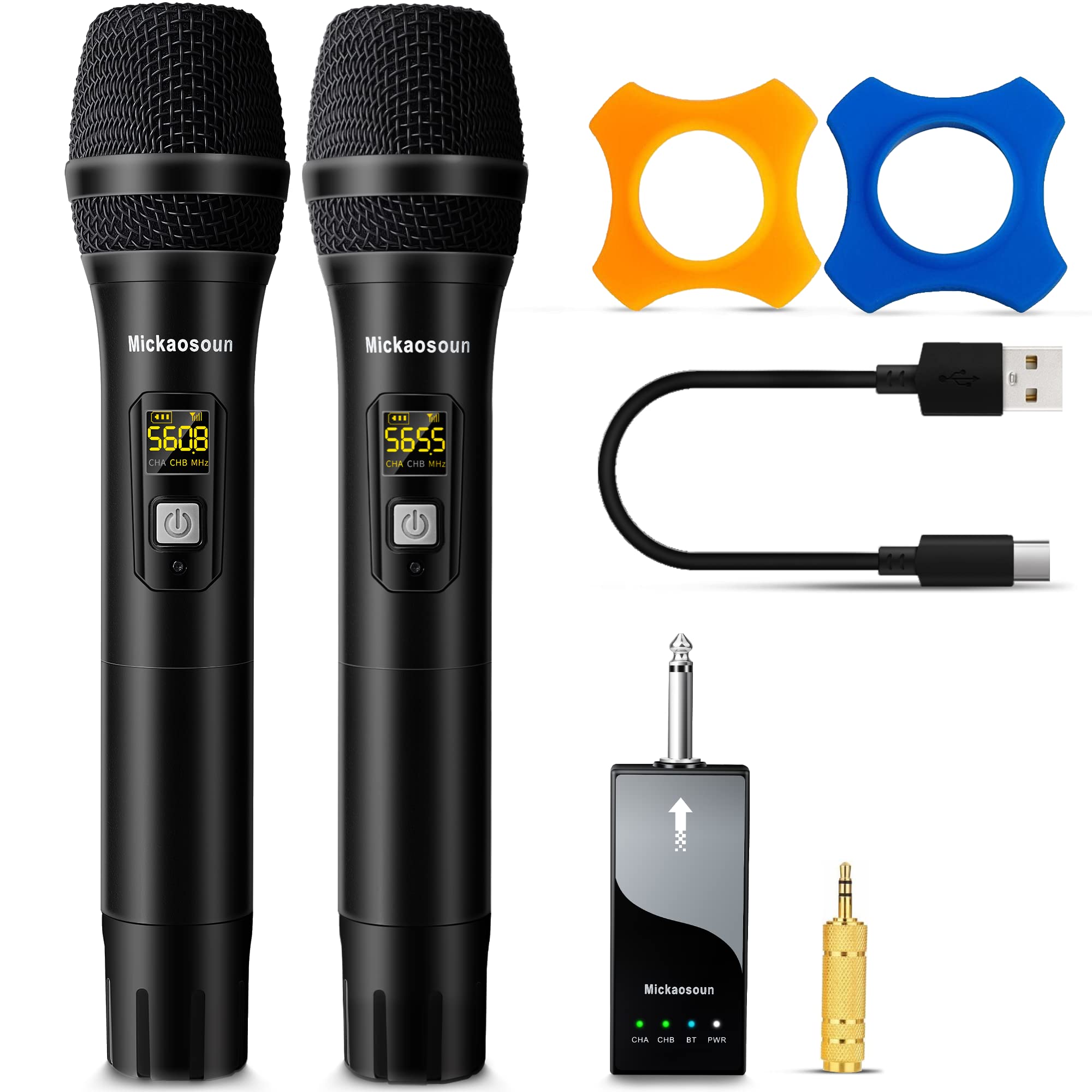Wireless Microphone, UHF Dual Metal Handheld Cordless Dynamic Karaoke Mic System with 1/4'' Output Rechargeable Receiver, Plugd＆Play, for Karaoke, Party, Singing, Wedding, Church, Speech, DJ(260ft)