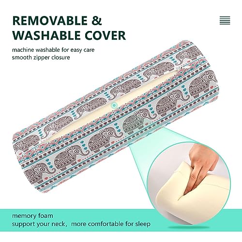 Vnurnrn Elephant Mandala Neck Support Pillow Round Neck Roll Bolster Cylinder Pillow Cervical Pillows Round Neck Pillow for Leg Knee Back Head Support for Camp Work Women Men Traveling