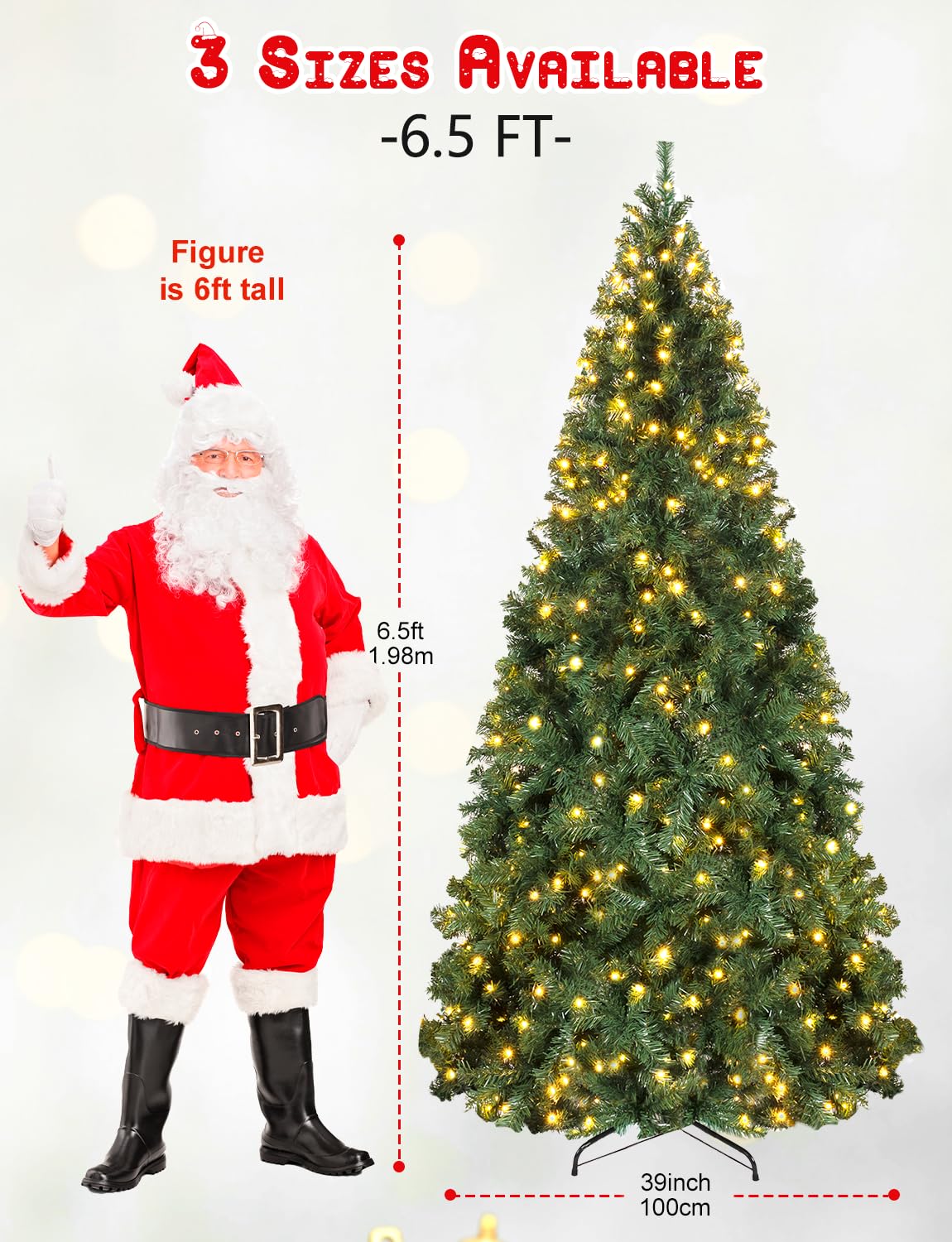 YouMedi 6.5ft Pre-Lit Artificial Holiday Christmas Spruce Tree with Lights - Premium Hinged Tree for Home, Office, Party Decoration - Metal Hinges & Foldable Base